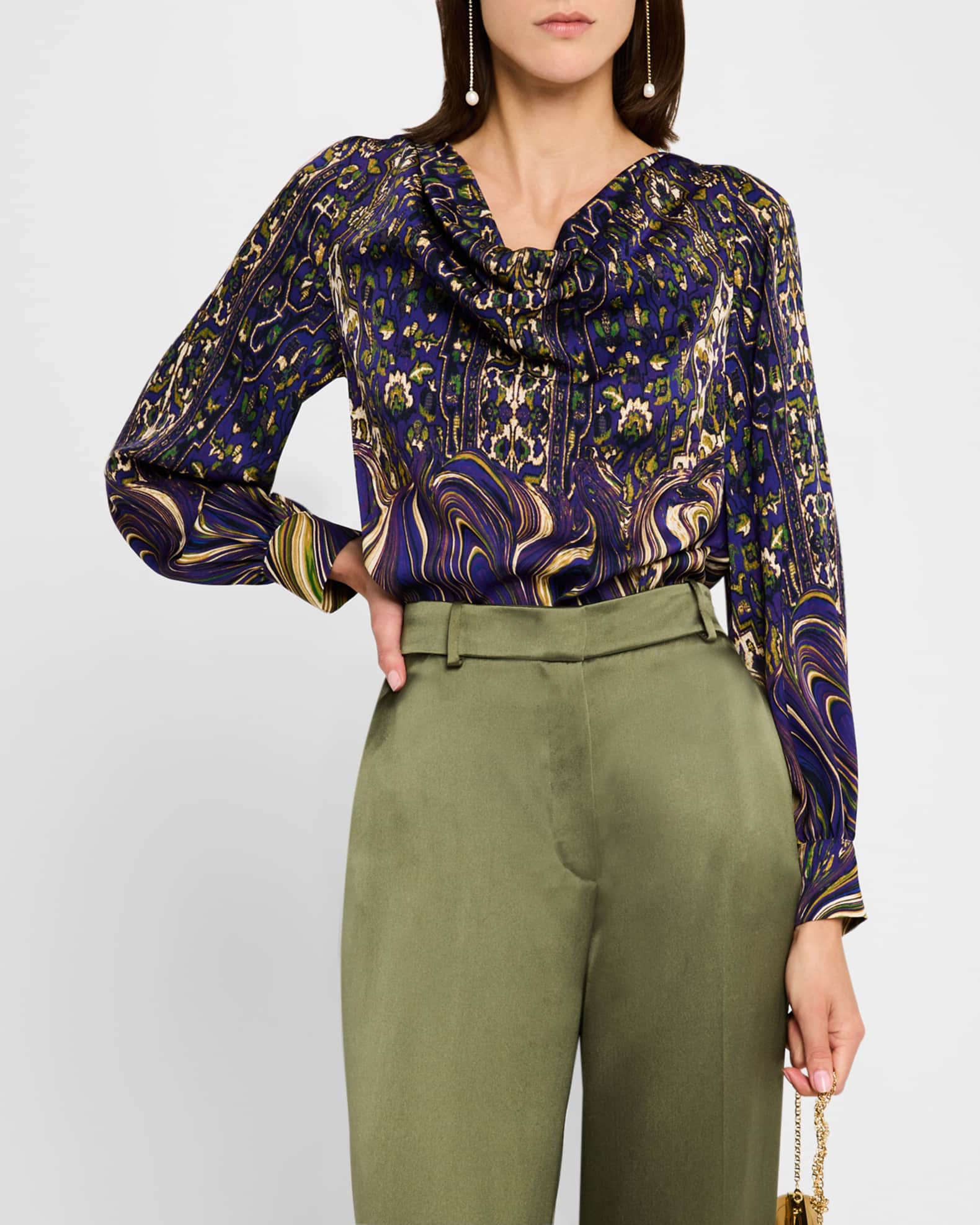 Elie Tahari The Lani Cowl-Neck Silk Blouse | Neiman Marcus