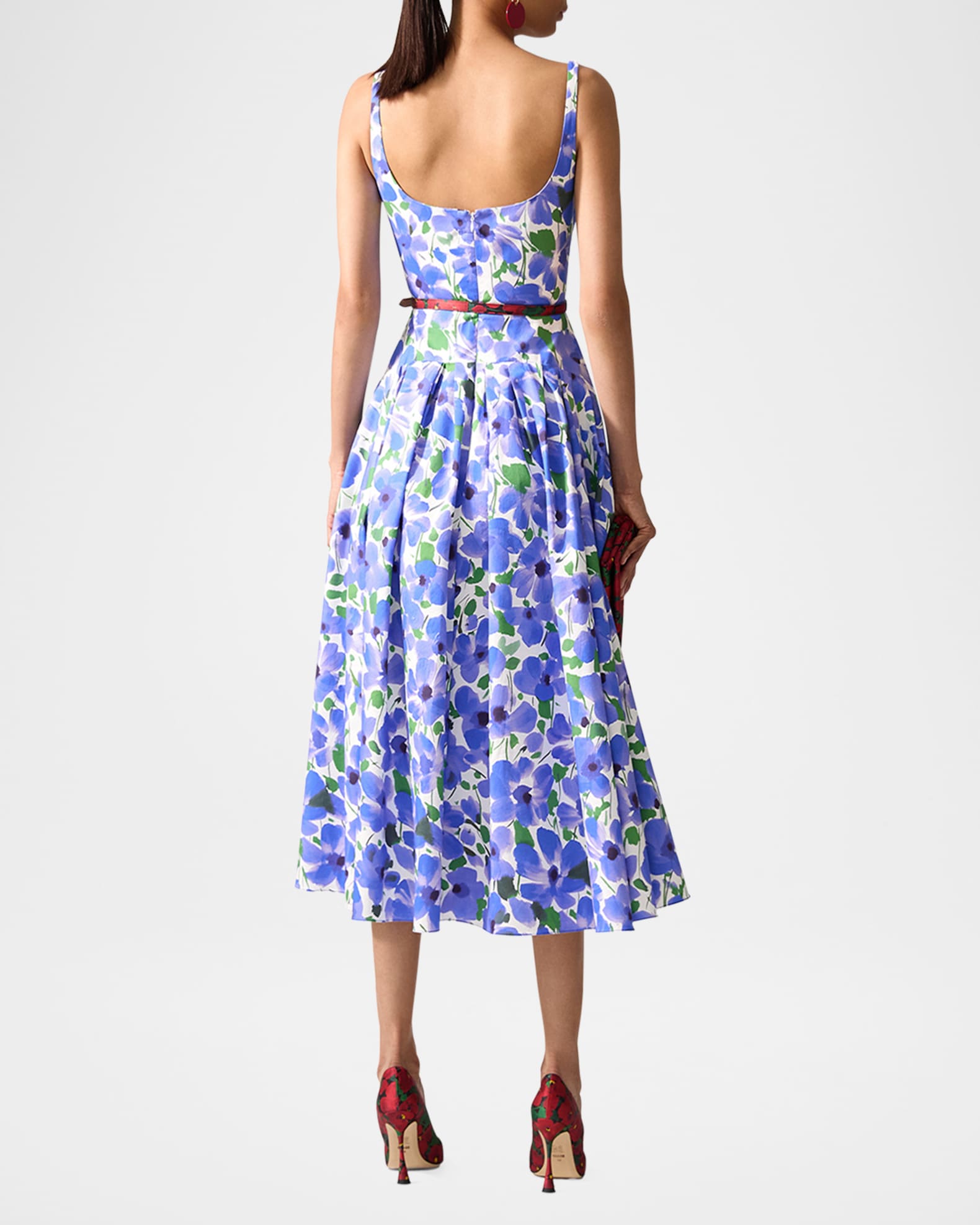 Carolina Herrera Floral Sleeveless Drop-Waist Midi Dress | Neiman Marcus