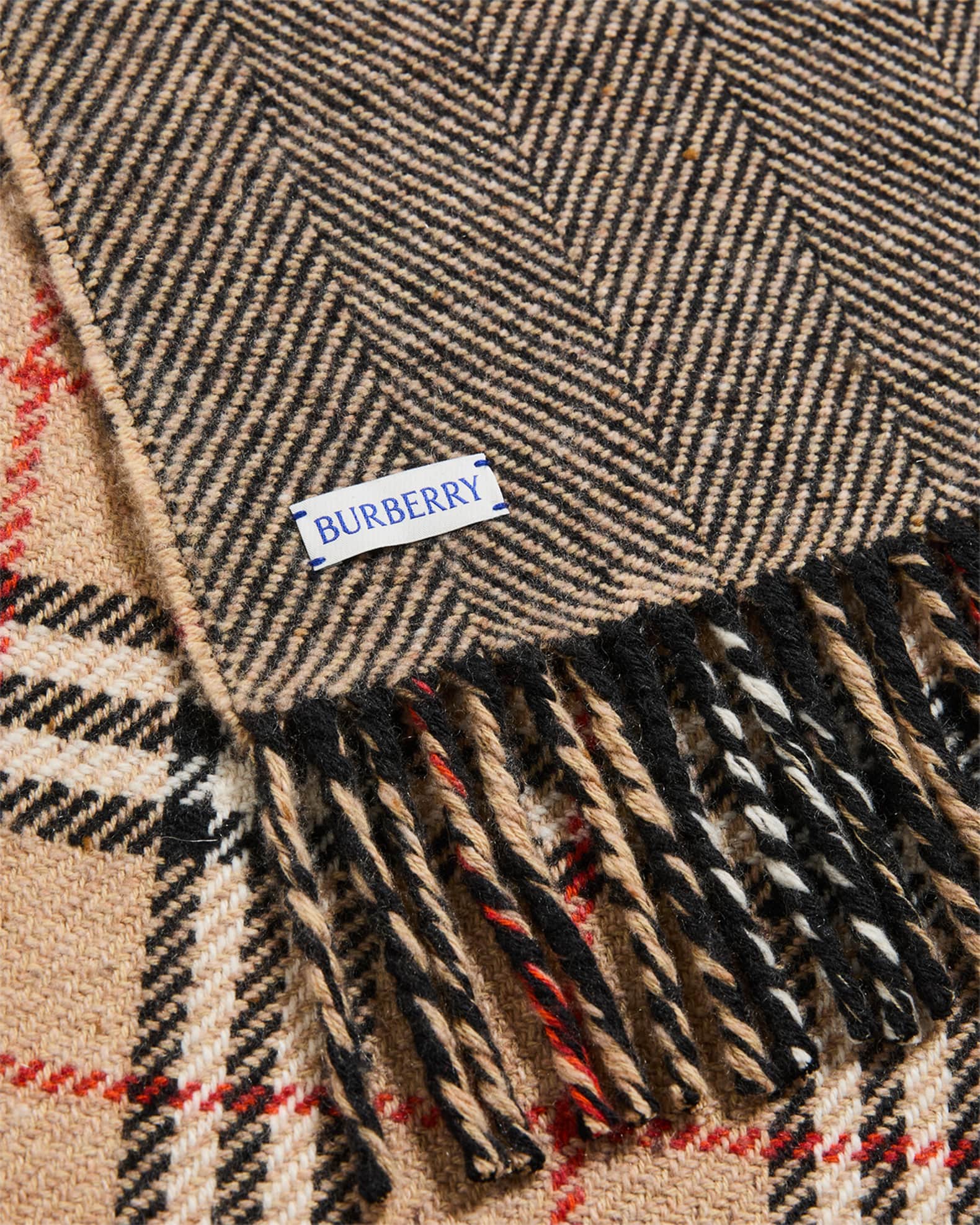 Burberry Check-Print Fringe Trim Scarf | Neiman Marcus
