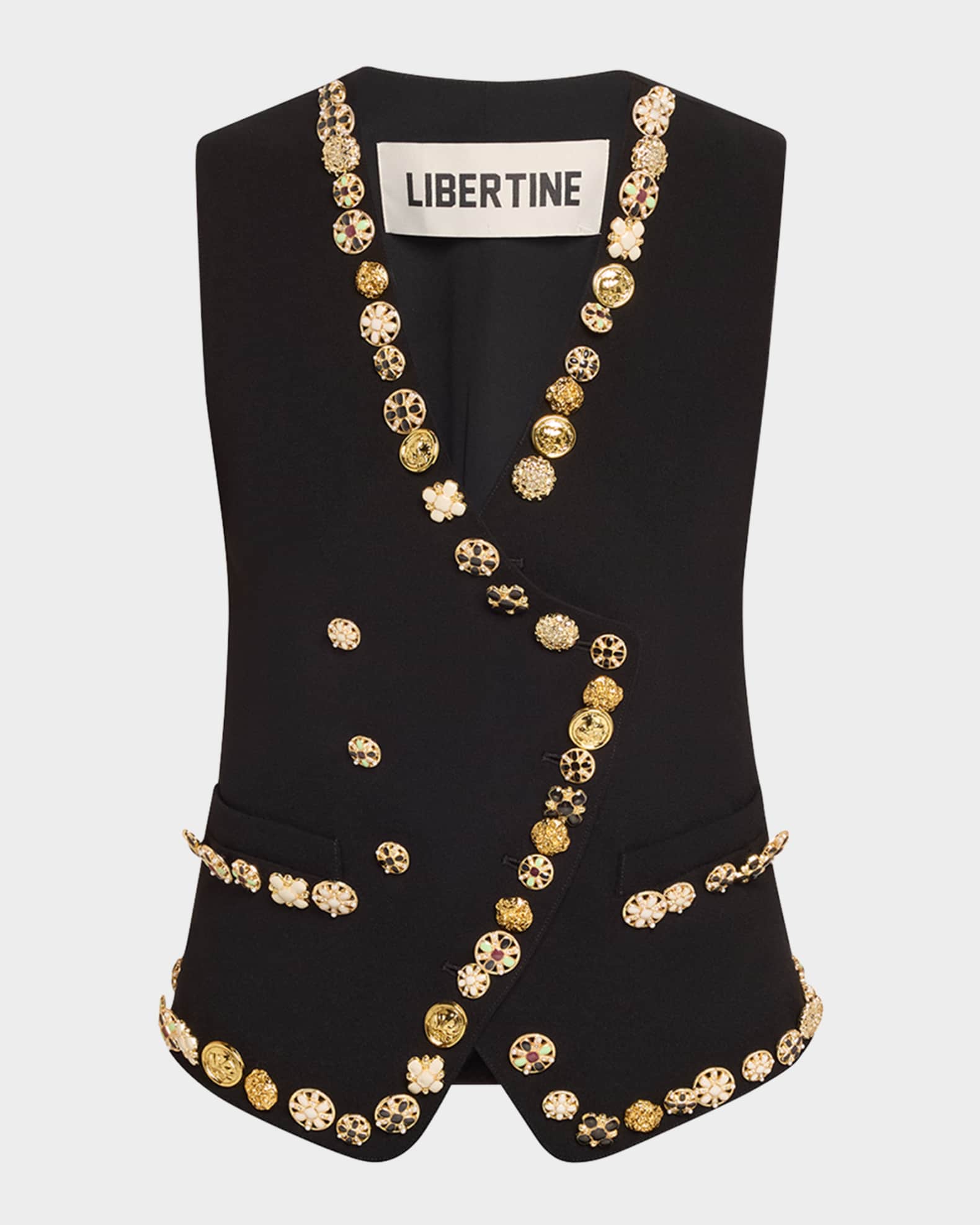 Libertine Novelty Button Luxe Double-Breasted Waistcoat | Neiman Marcus
