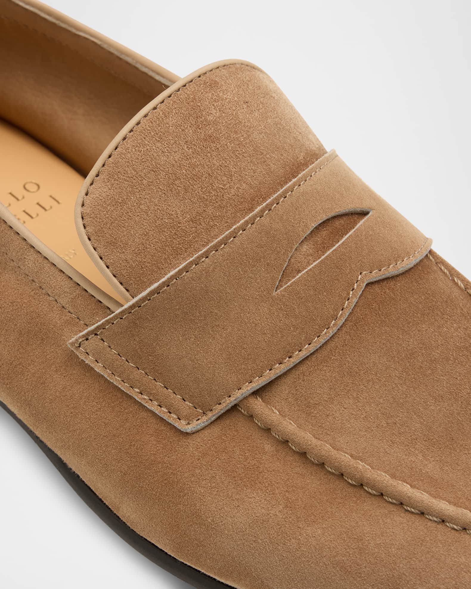 Brunello Cucinelli Men's Suede Penny Loafers | Neiman Marcus
