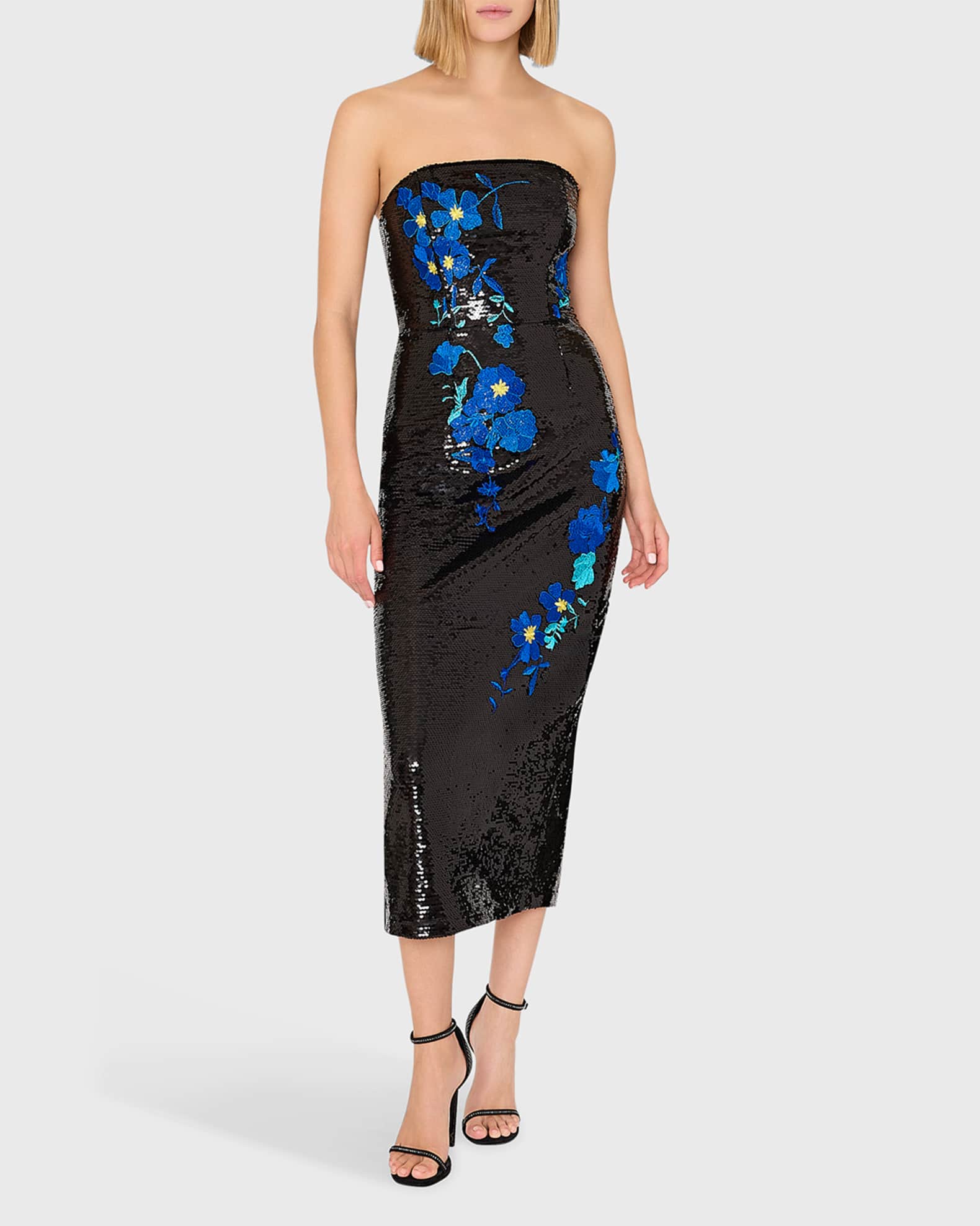 Milly Kait Floral-Embroidered Sequin Midi Dress | Neiman Marcus