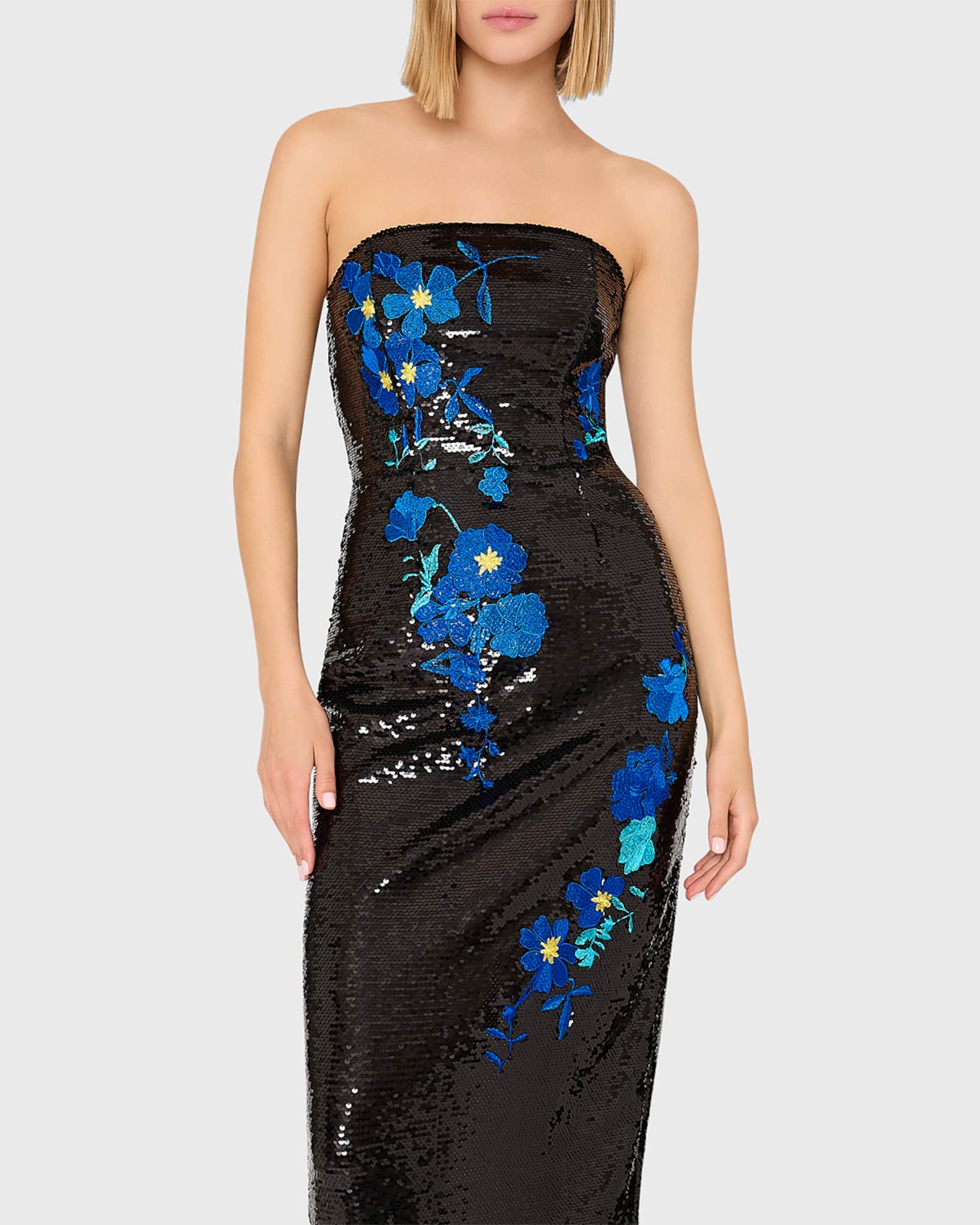 Milly Kait Floral-Embroidered Sequin Midi Dress | Neiman Marcus