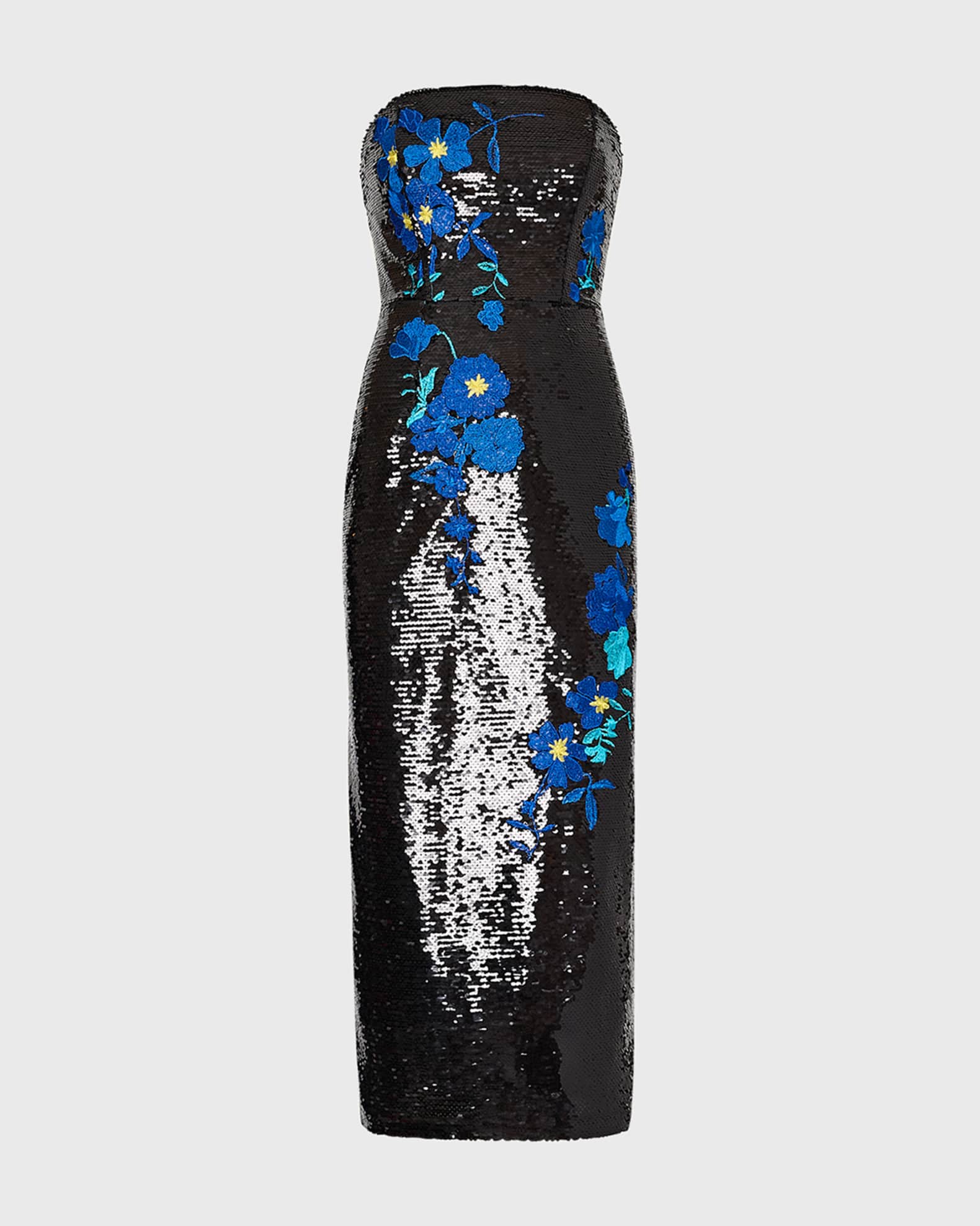 Milly Kait Floral-Embroidered Sequin Midi Dress | Neiman Marcus
