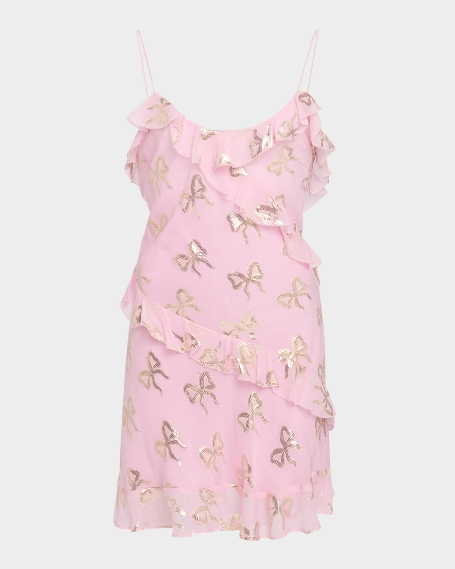 LoveShackFancy Lomina Silk Metallic Bow Mini Dress | Neiman Marcus