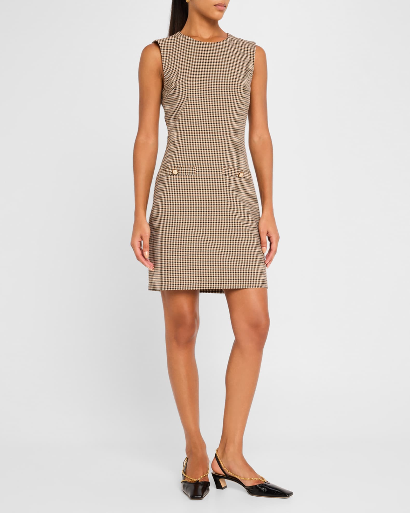 Veronica Beard Yumi Sleeveless Houndstooth Mini Dress | Neiman Marcus