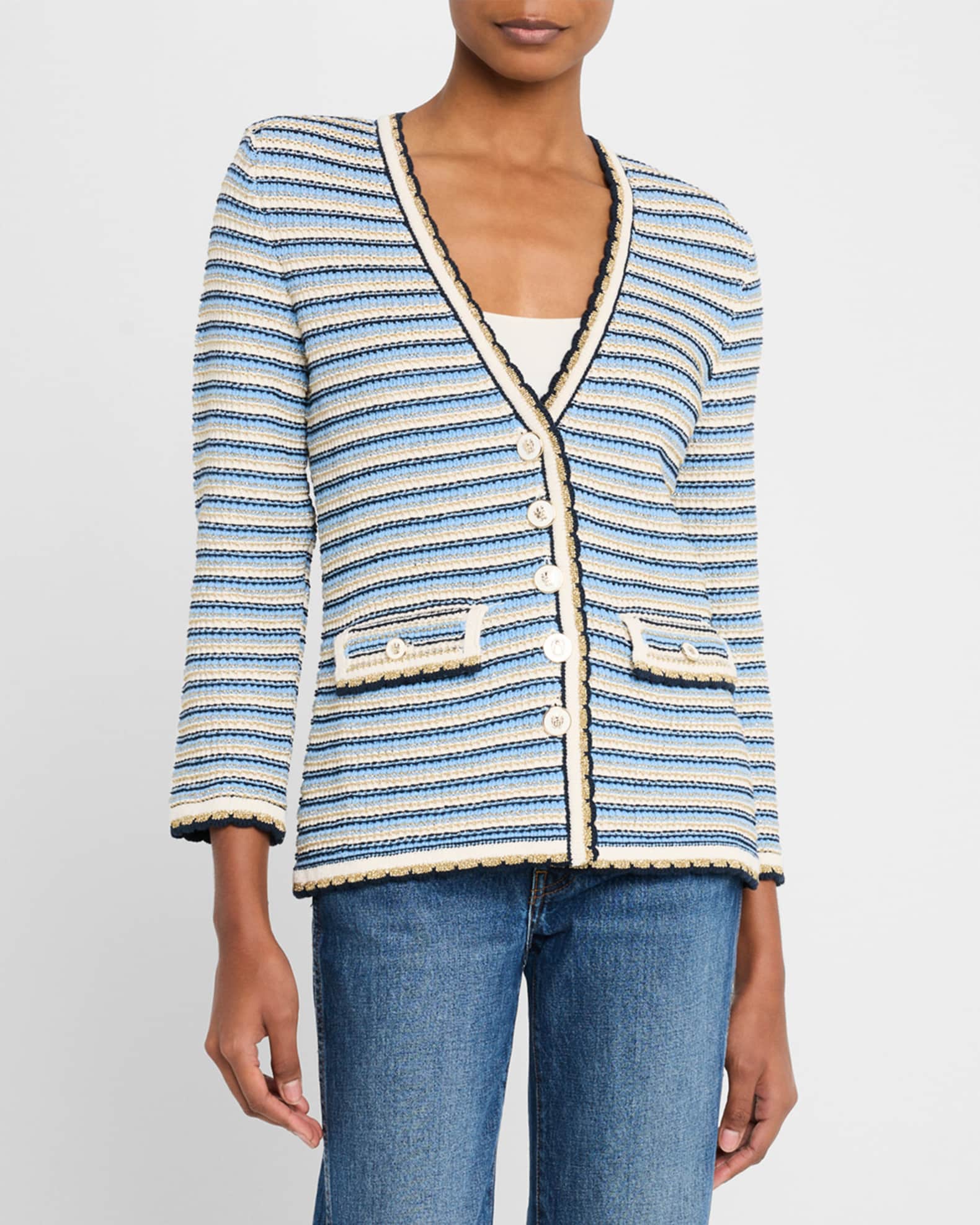 Veronica Beard Ceriani Stripe Knit Jacket | Neiman Marcus