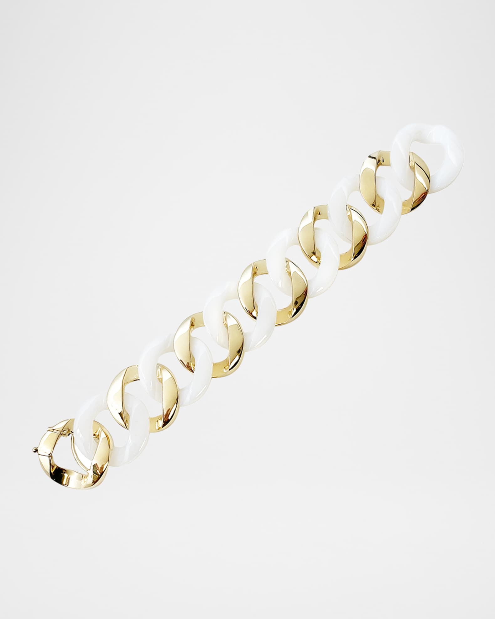 18K Yellow Gold and White Ceramic Curb Link Bracelet