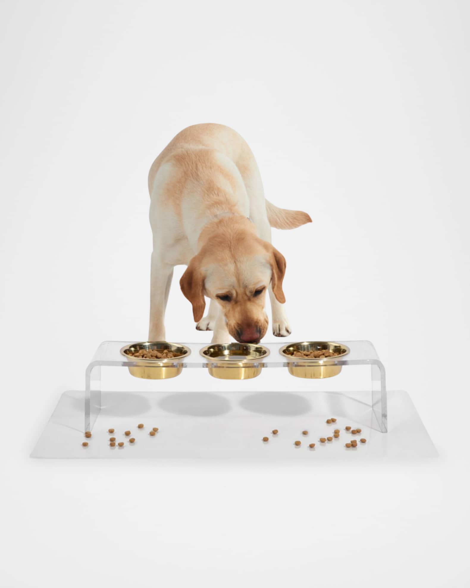Gold Triple Bowl Pet Feeder Collection | Neiman Marcus