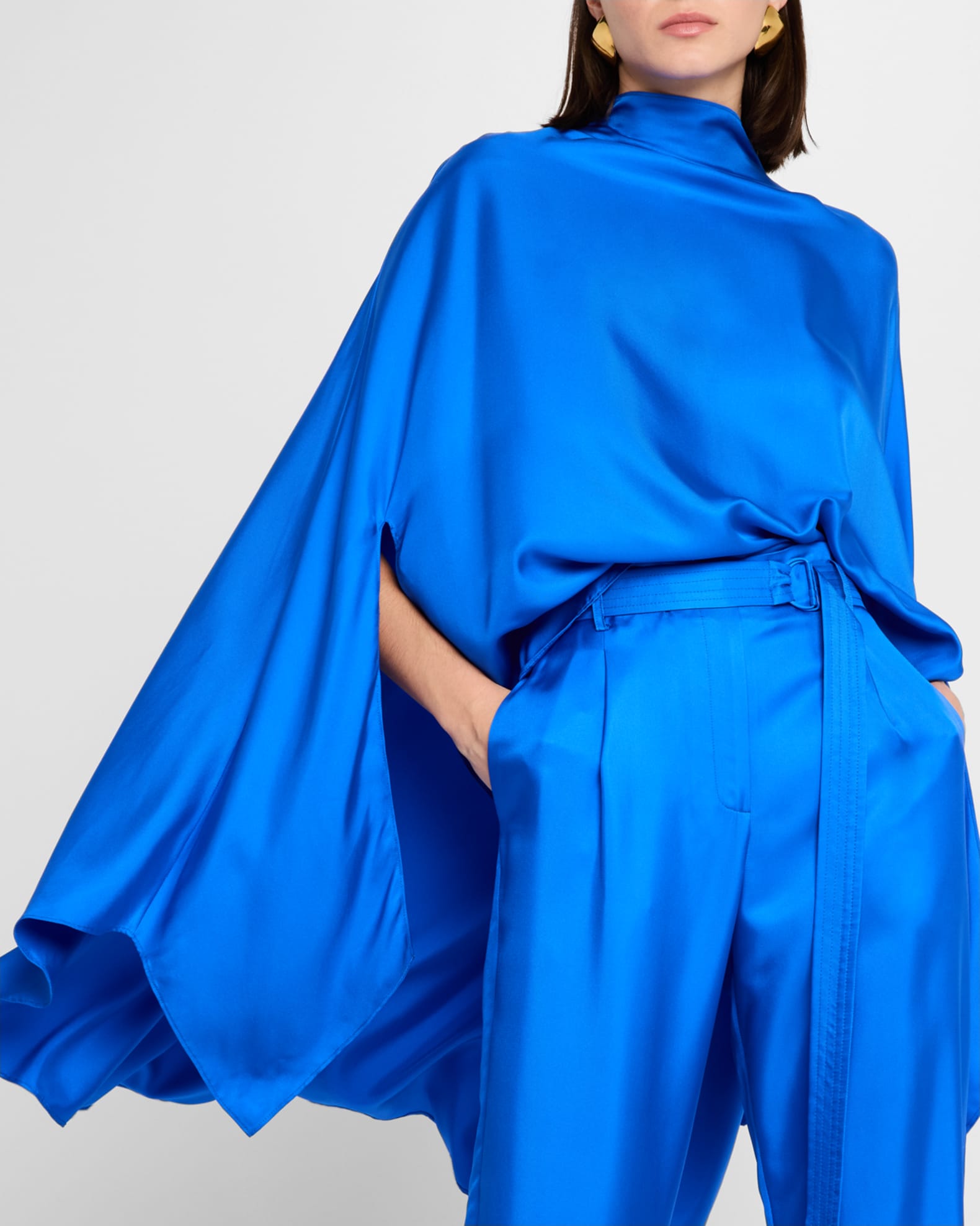 LAPOINTE Silky Twill Oversized Cape Top | Neiman Marcus