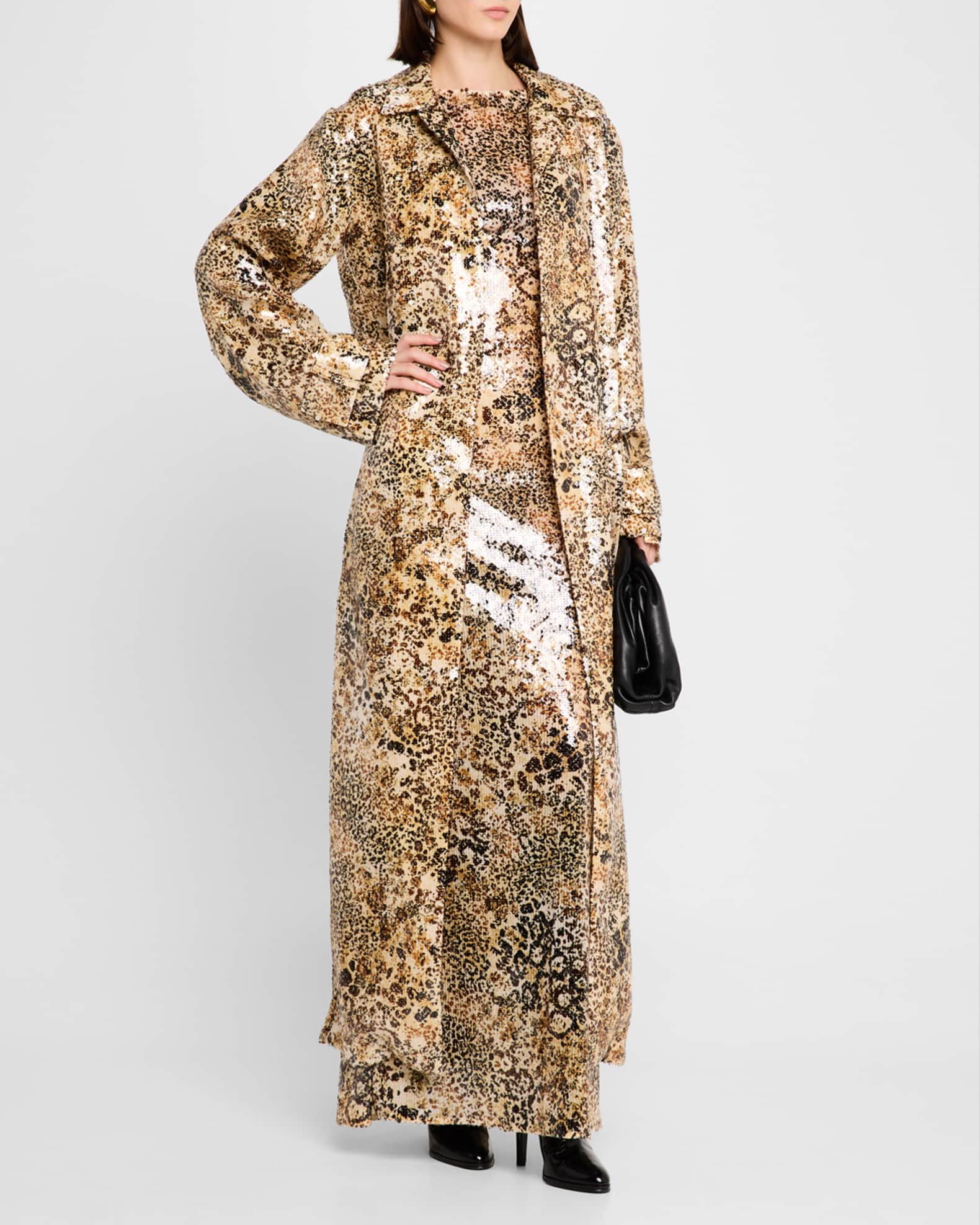 LAPOINTE Leopard Sequined Long-Sleeve Gown | Neiman Marcus
