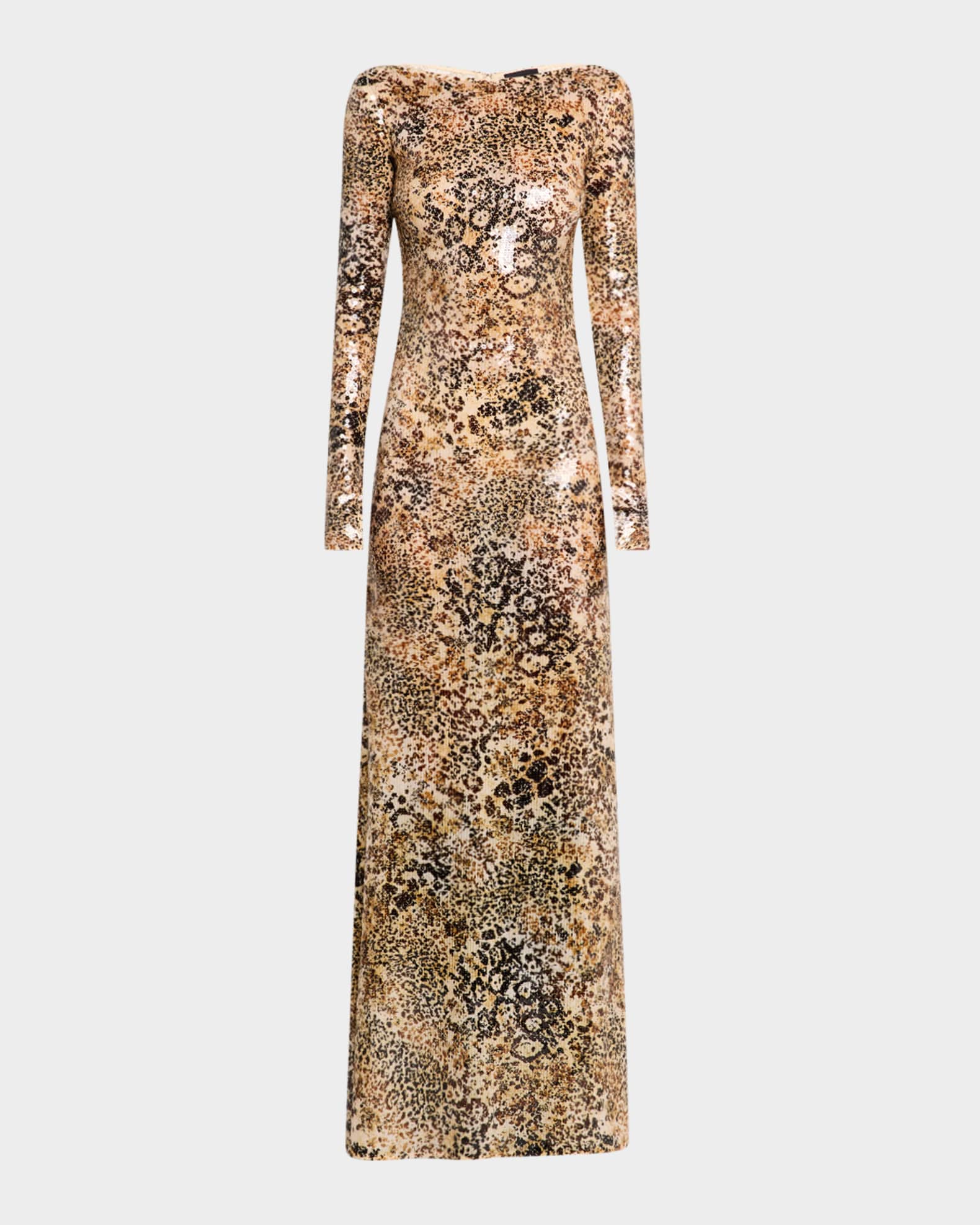 LAPOINTE Leopard Sequined Long-Sleeve Gown | Neiman Marcus