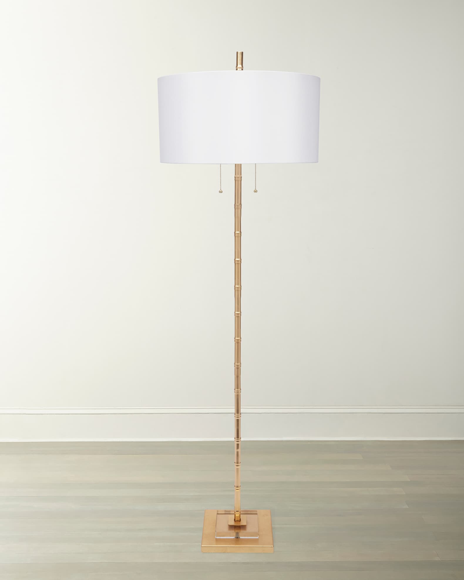 Old World Design Sheffler Gold Leaf Bamboo Floor Lamp with Linen Shade ...