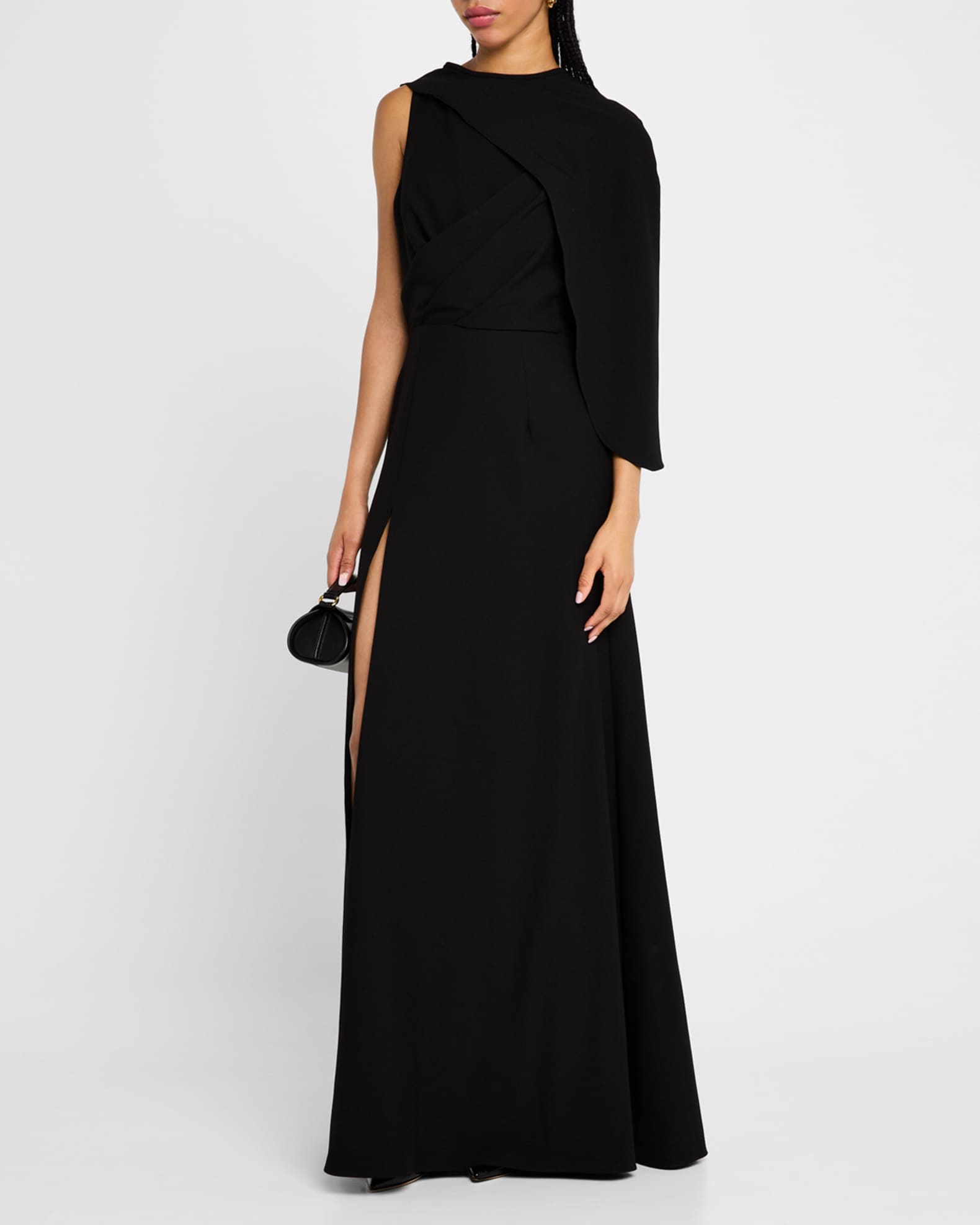 Black Halo Kissam Asymmetric Draped Crepe Gown | Neiman Marcus