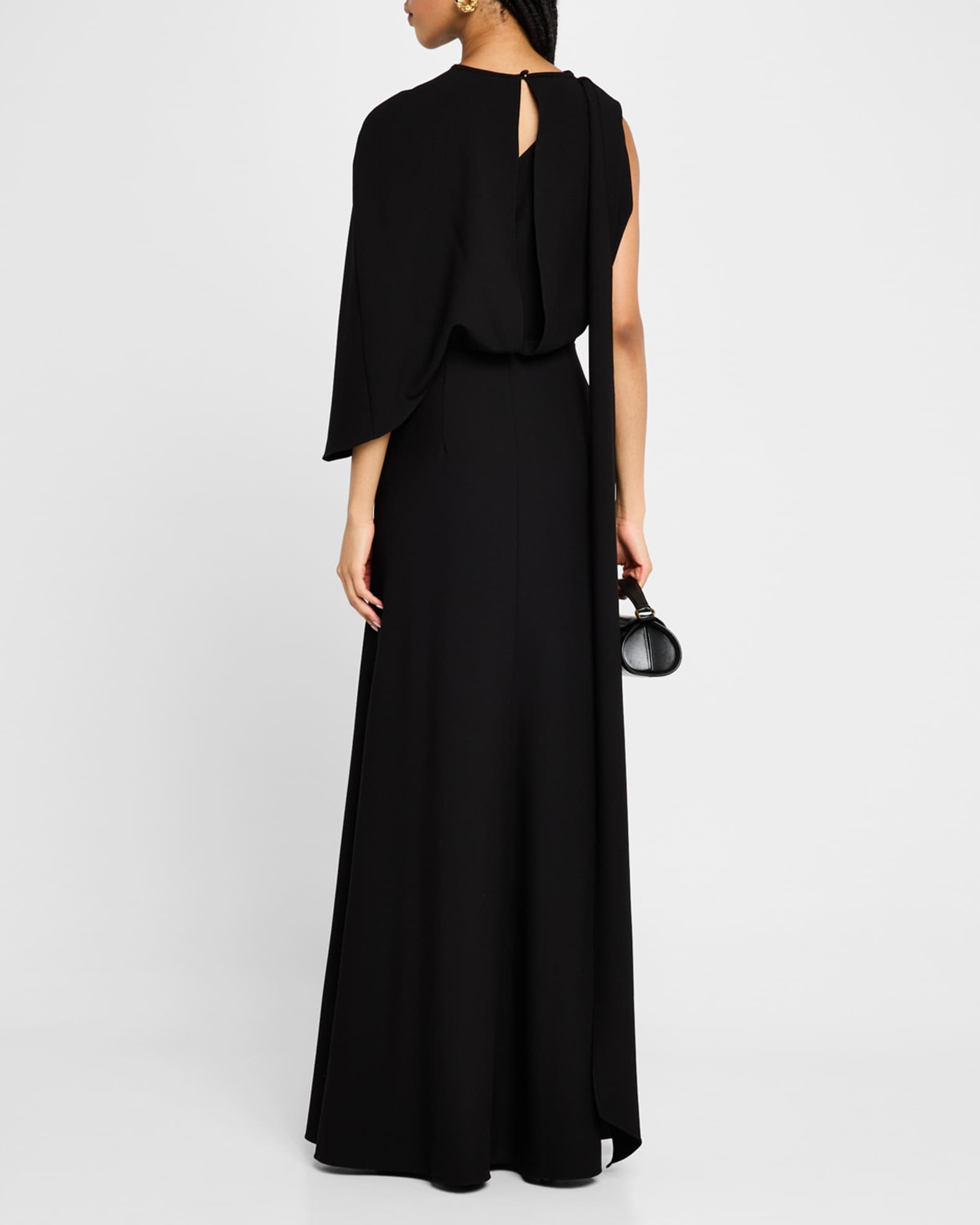 Black Halo Kissam Asymmetric Draped Crepe Gown | Neiman Marcus