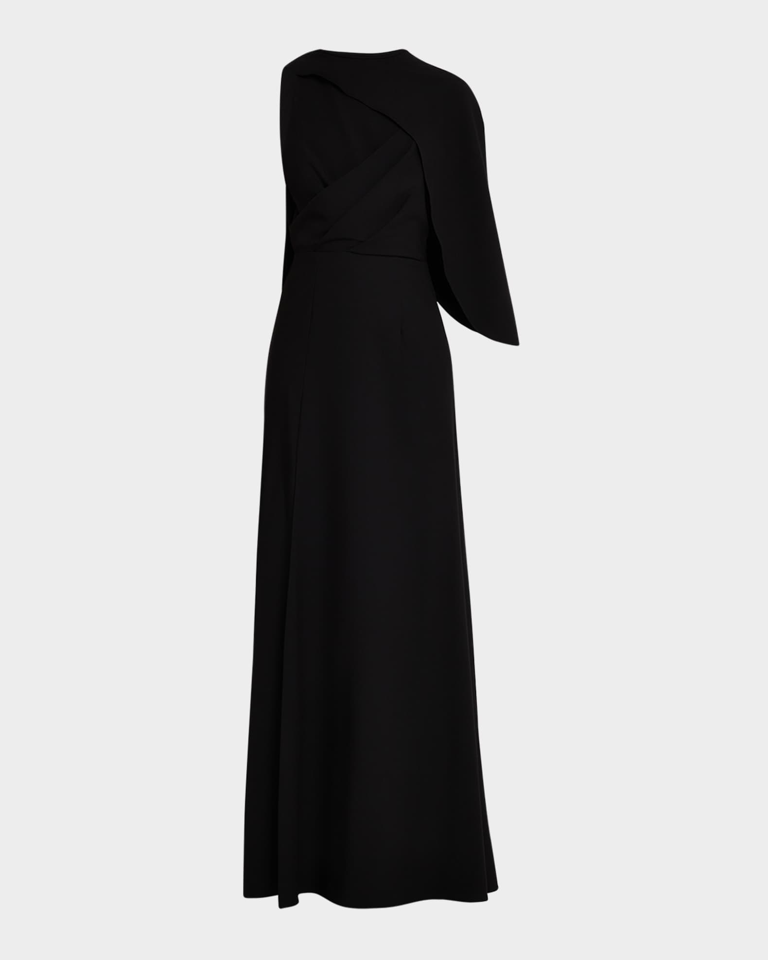 Black Halo Kissam Asymmetric Draped Crepe Gown | Neiman Marcus