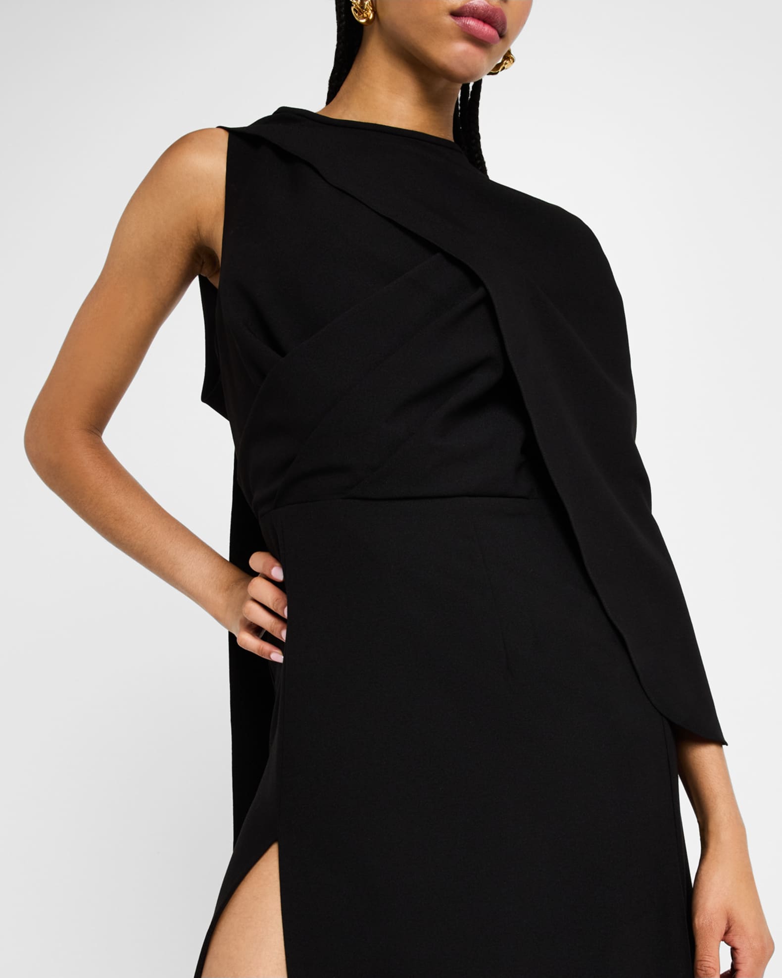 Black Halo Kissam Asymmetric Draped Crepe Gown | Neiman Marcus