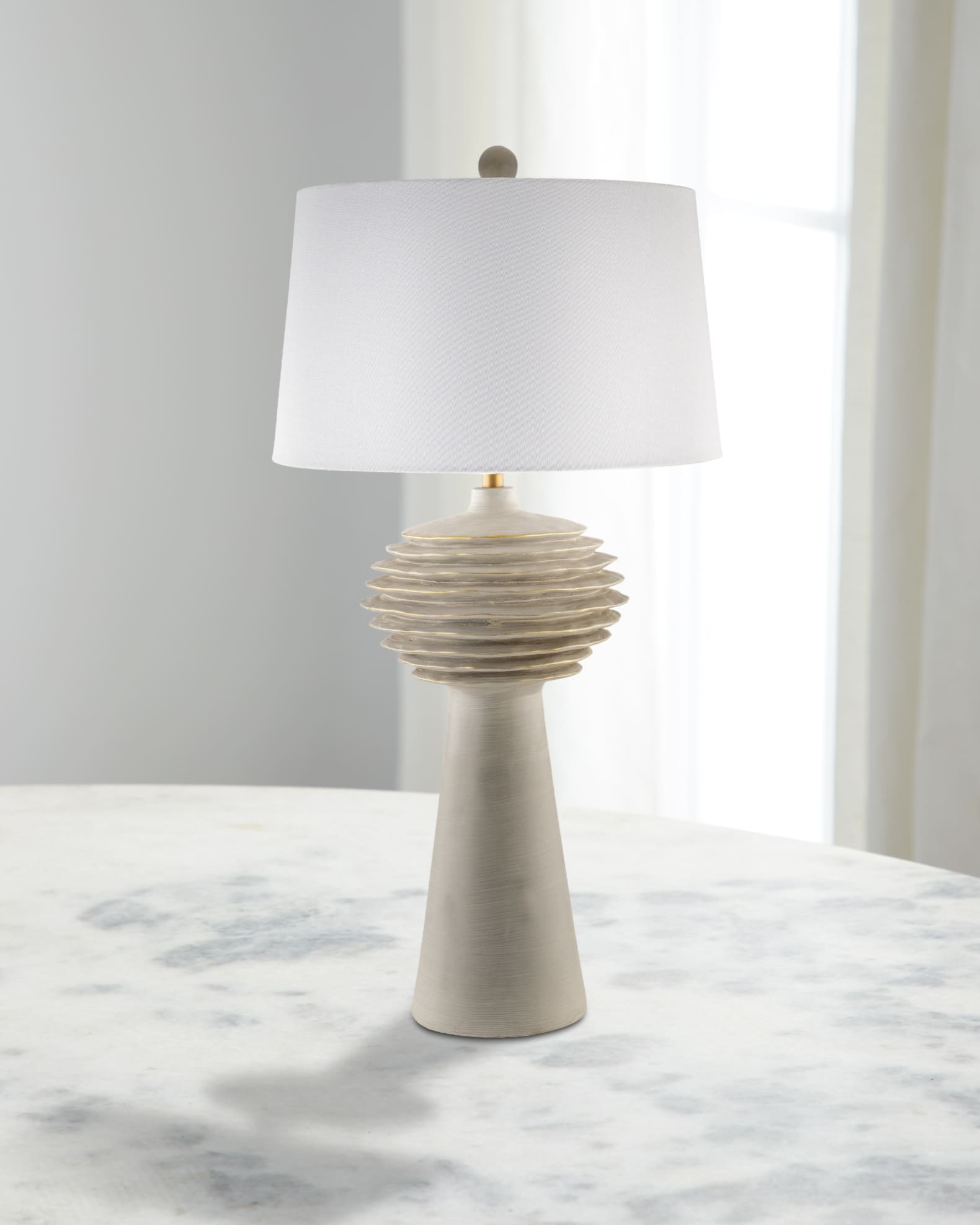 Surya Terra Strata 30" Painted Table Lamp with Linen Shade | Neiman Marcus