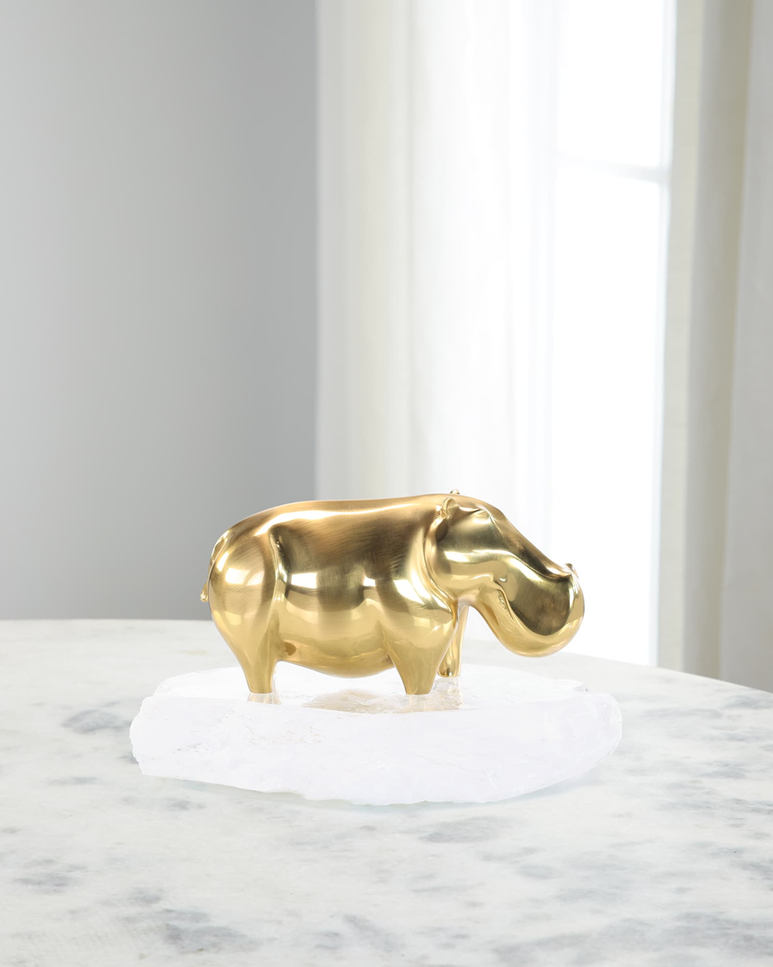 John-Richard Collection Brass Hippo on Selenite Scuplture | Neiman Marcus