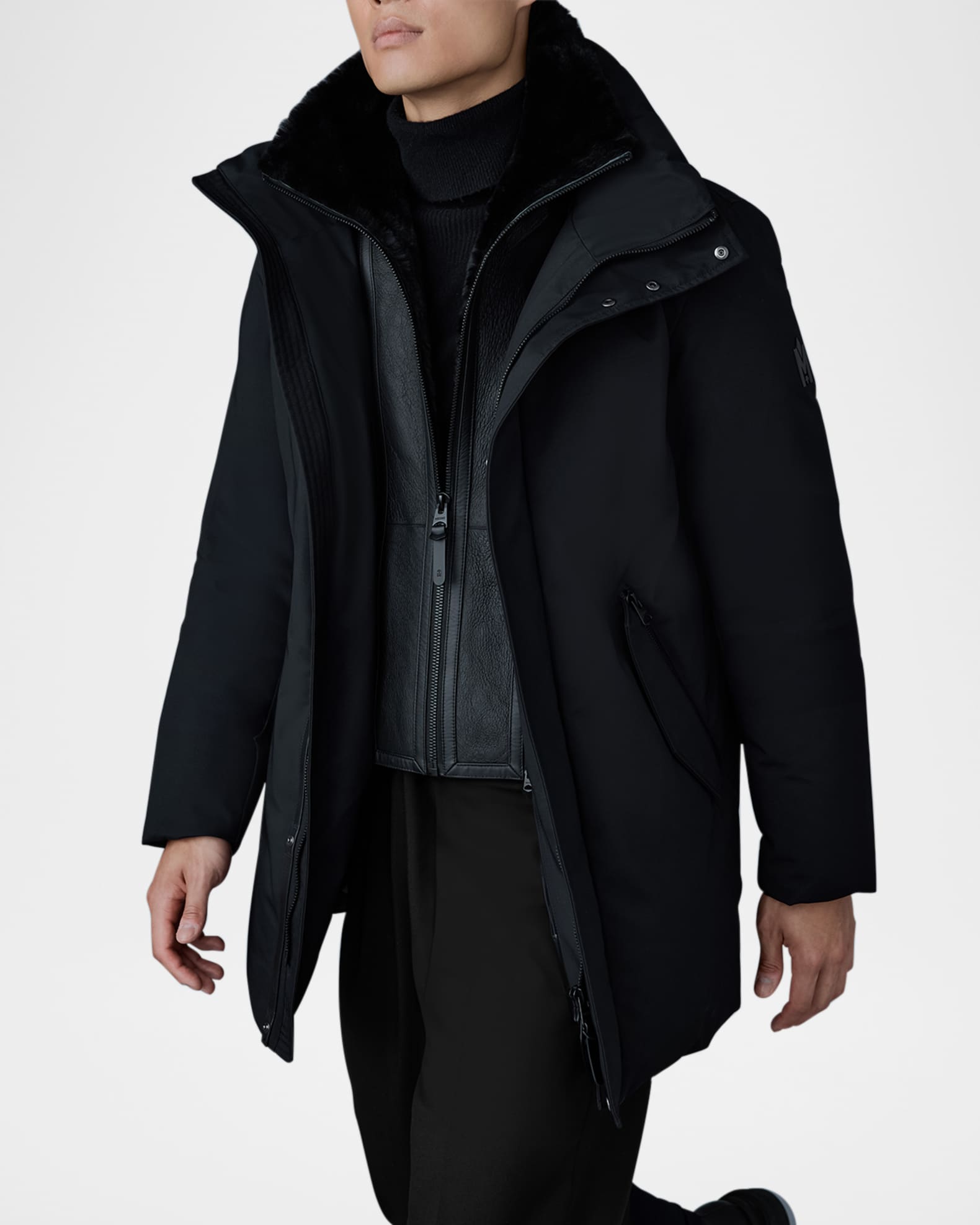 Mackage Men's Sullivan Mid-Length Jacket with Shearling | Neiman Marcus