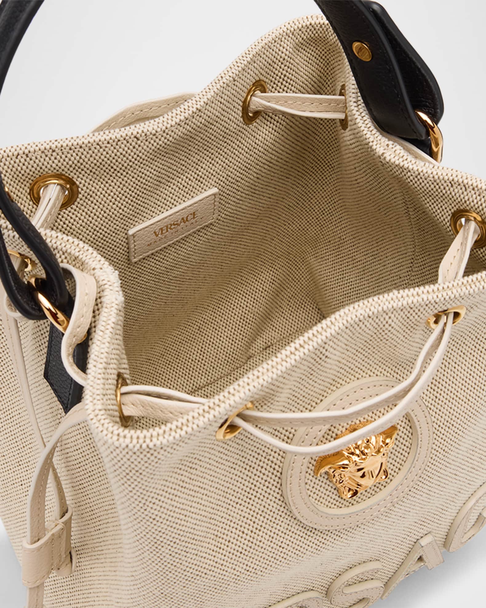 Versace La Medusa Canvas Bucket Bag | Neiman Marcus