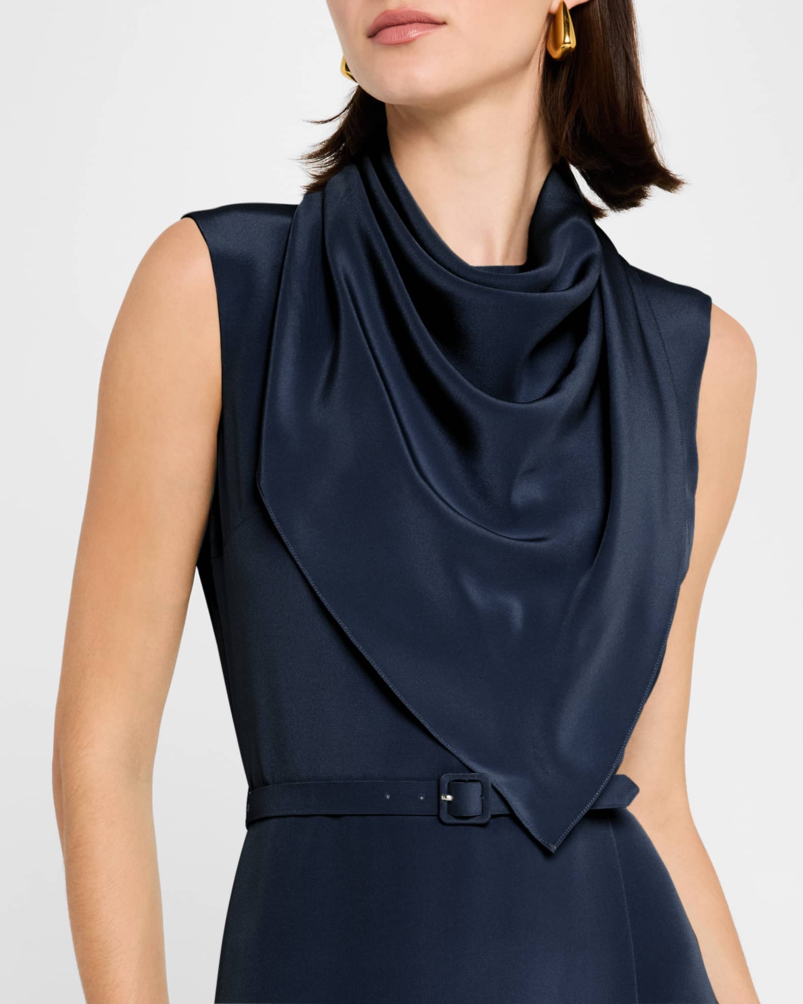 Adam Lippes Scarf Drape Silk Crepe Midi Dress With Belt | Neiman Marcus
