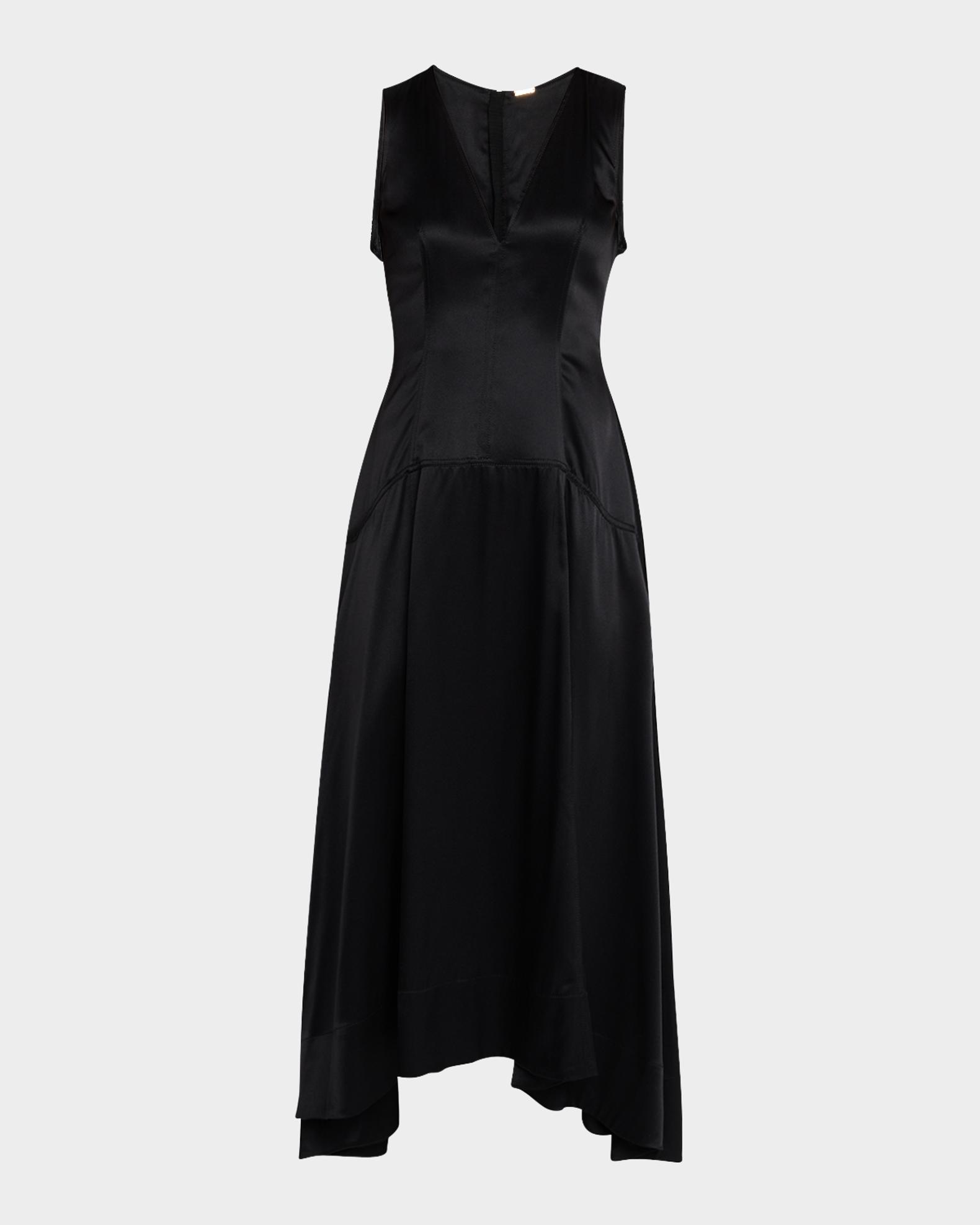 Adam Lippes V-Neck Drop-Waist Silk Charmeuse Midi Dress | Neiman Marcus