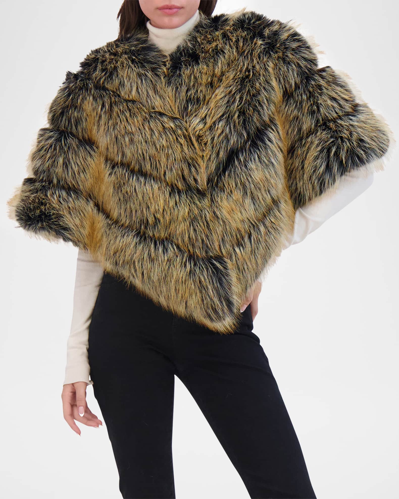 Theia Fox-Like Faux Fur Cape | Neiman Marcus
