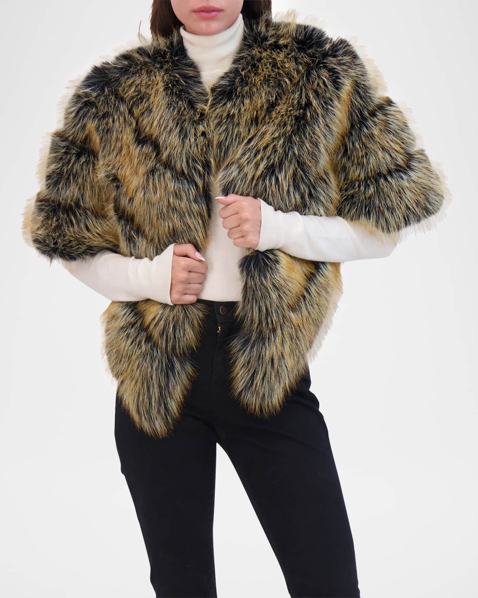 Theia Fox-Like Faux Fur Cape | Neiman Marcus