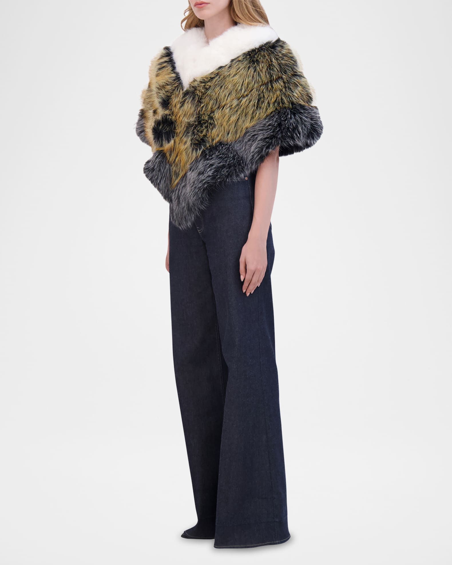 Theia Multicolor Chevron Fox-Like Faux Fur Cape | Neiman Marcus