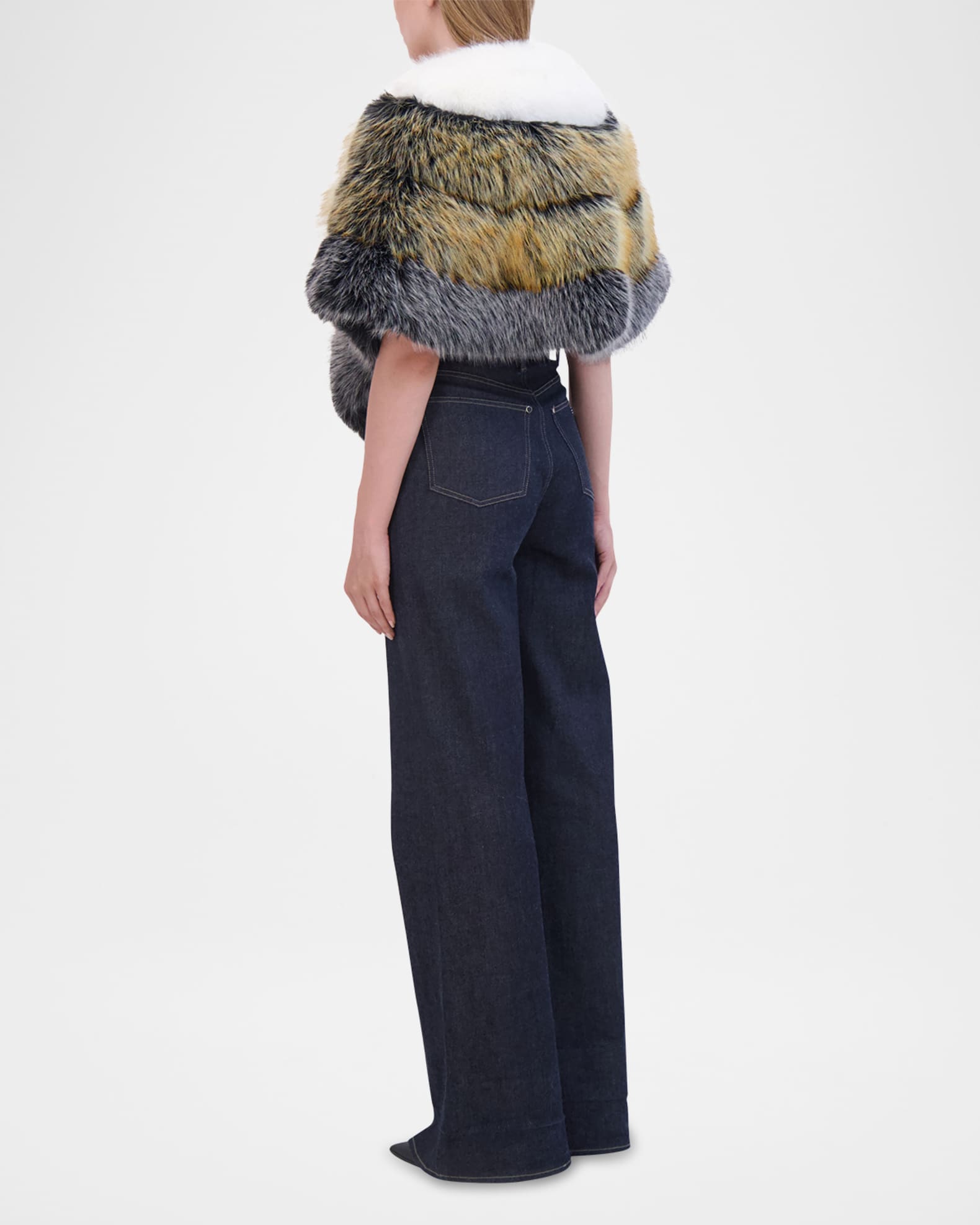 Theia Multicolor Chevron Fox-Like Faux Fur Cape | Neiman Marcus