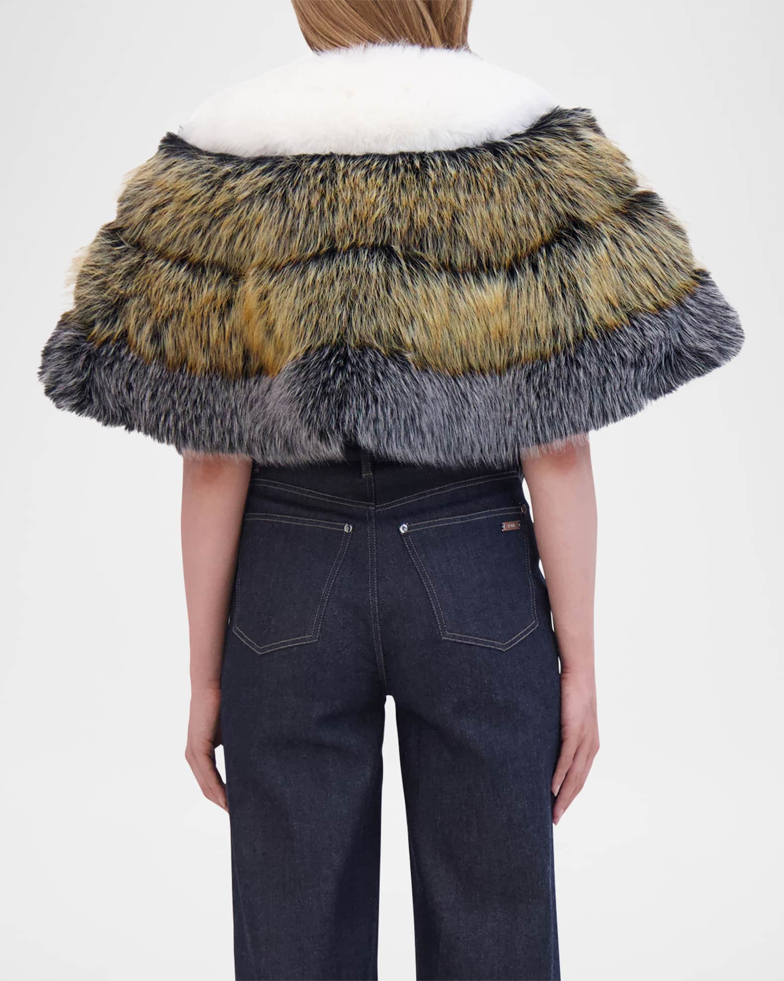 Theia Multicolor Chevron Fox-Like Faux Fur Cape | Neiman Marcus