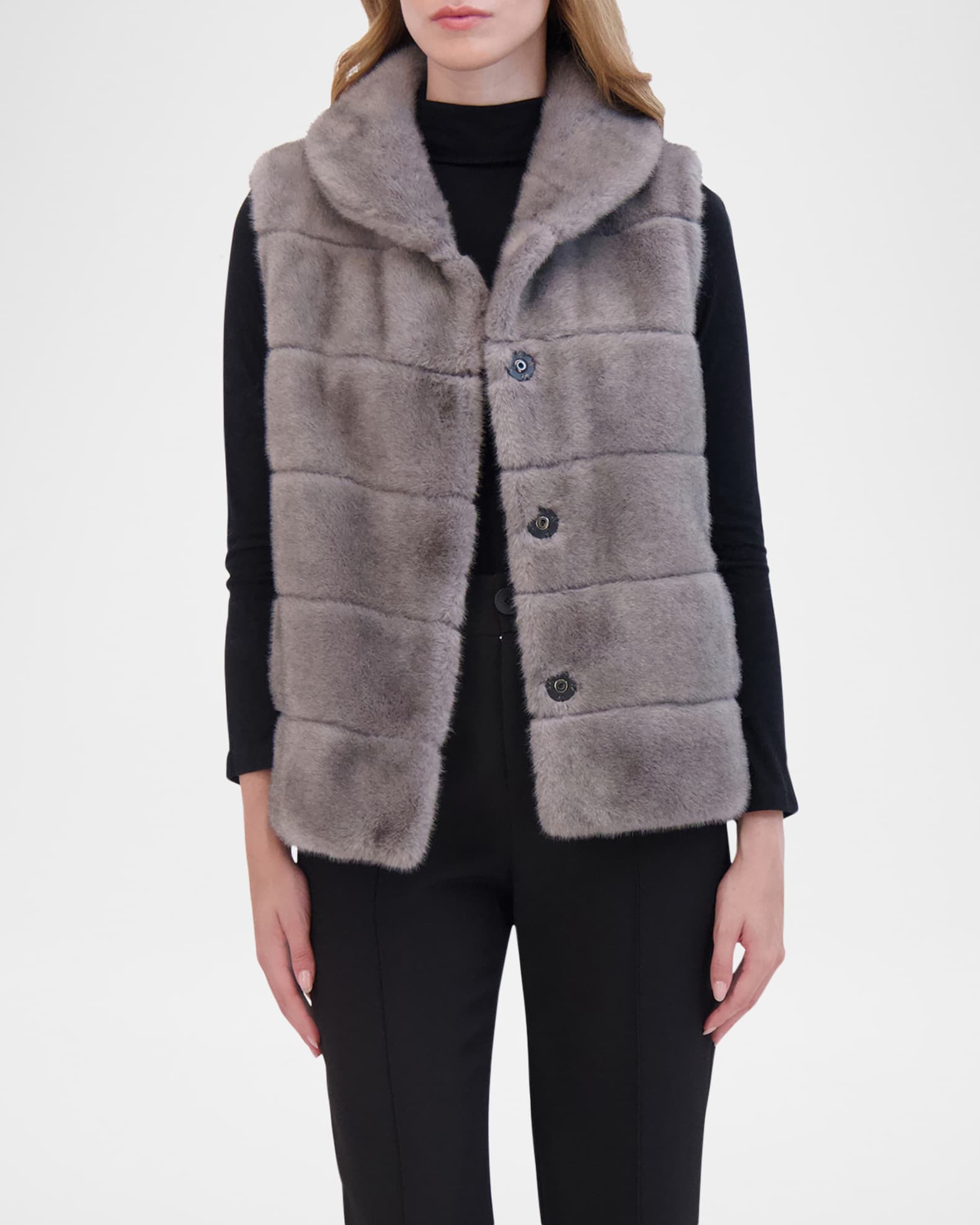 Theia Horizontal Mink-Like Faux Fur Vest | Neiman Marcus