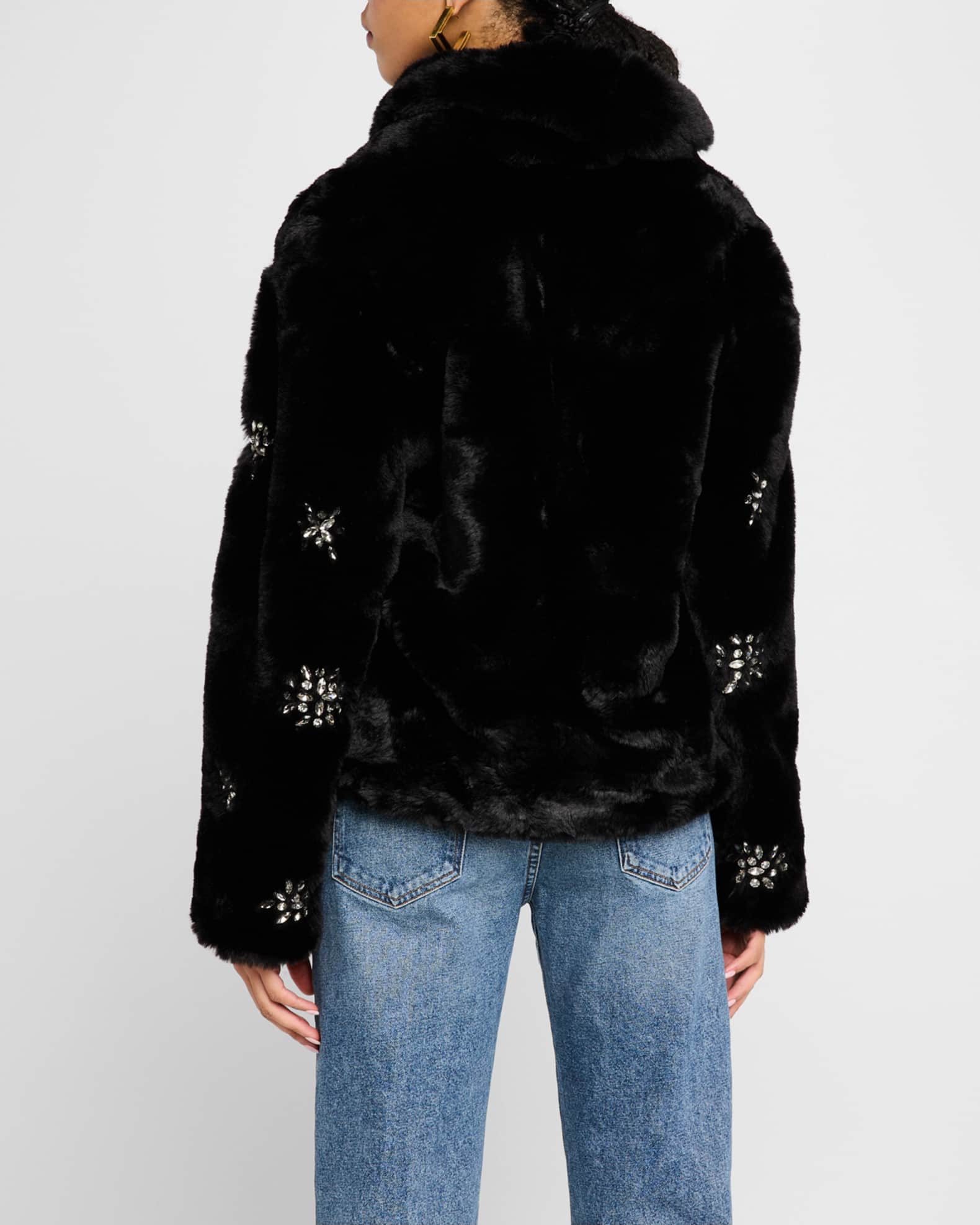 Johnny Was Angella Crystal-Embellished Faux Fur Jacket | Neiman Marcus