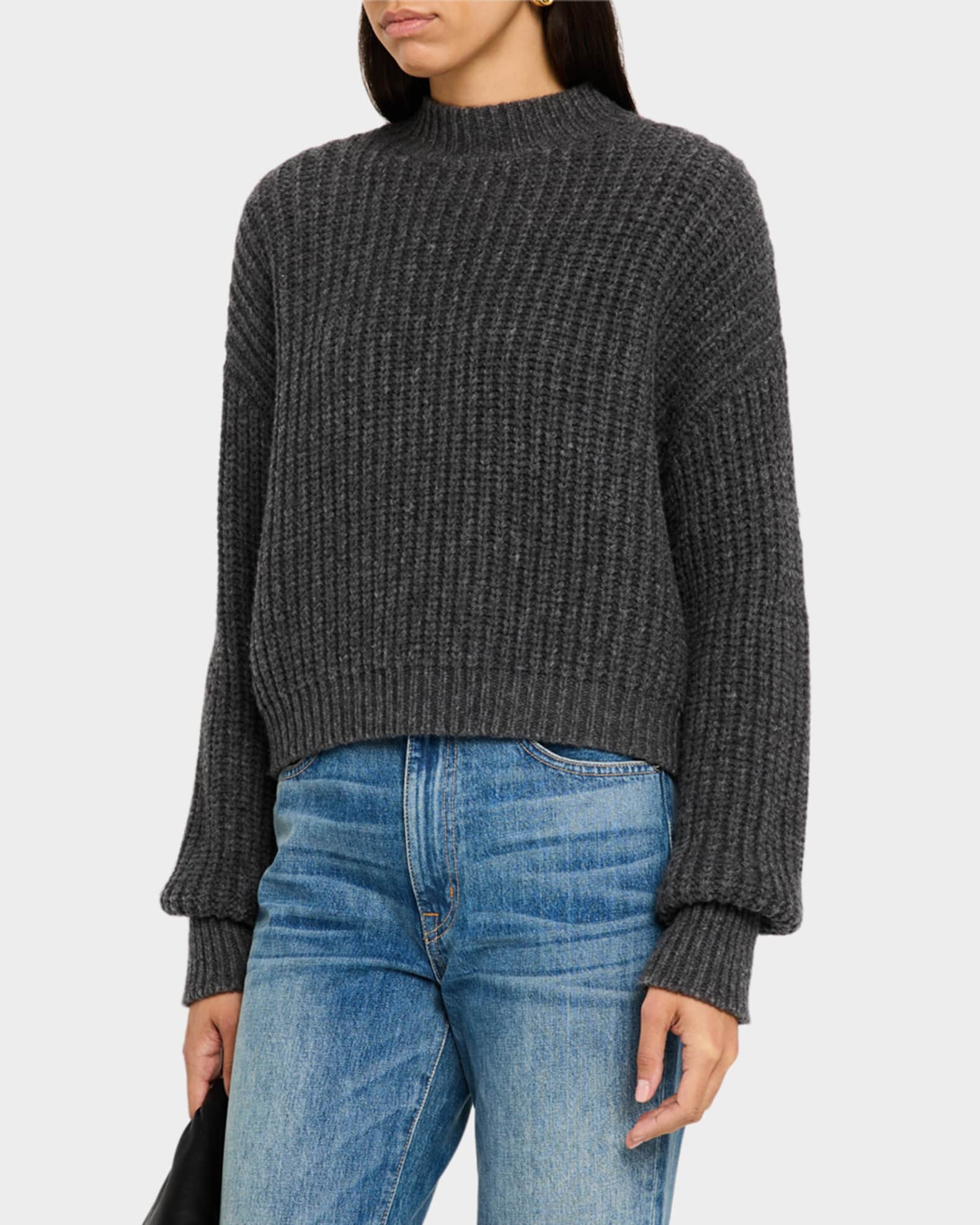ARGENT Ribbed Mock-Neck Fisherman Sweater | Neiman Marcus