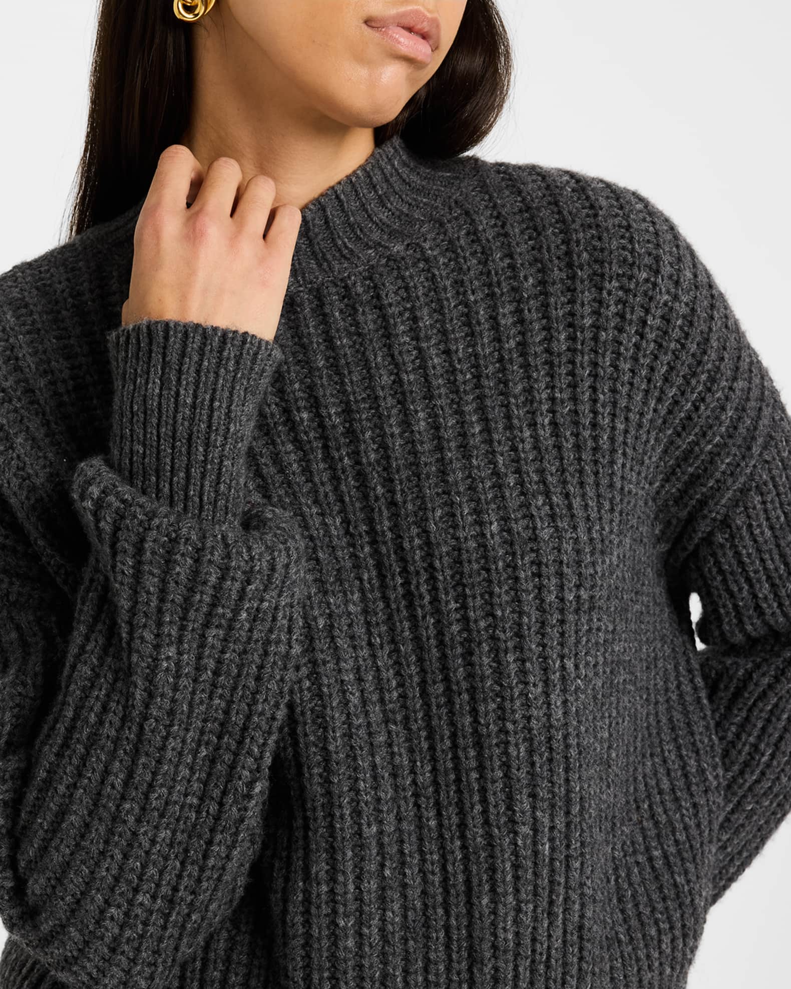 ARGENT Ribbed Mock-Neck Fisherman Sweater | Neiman Marcus