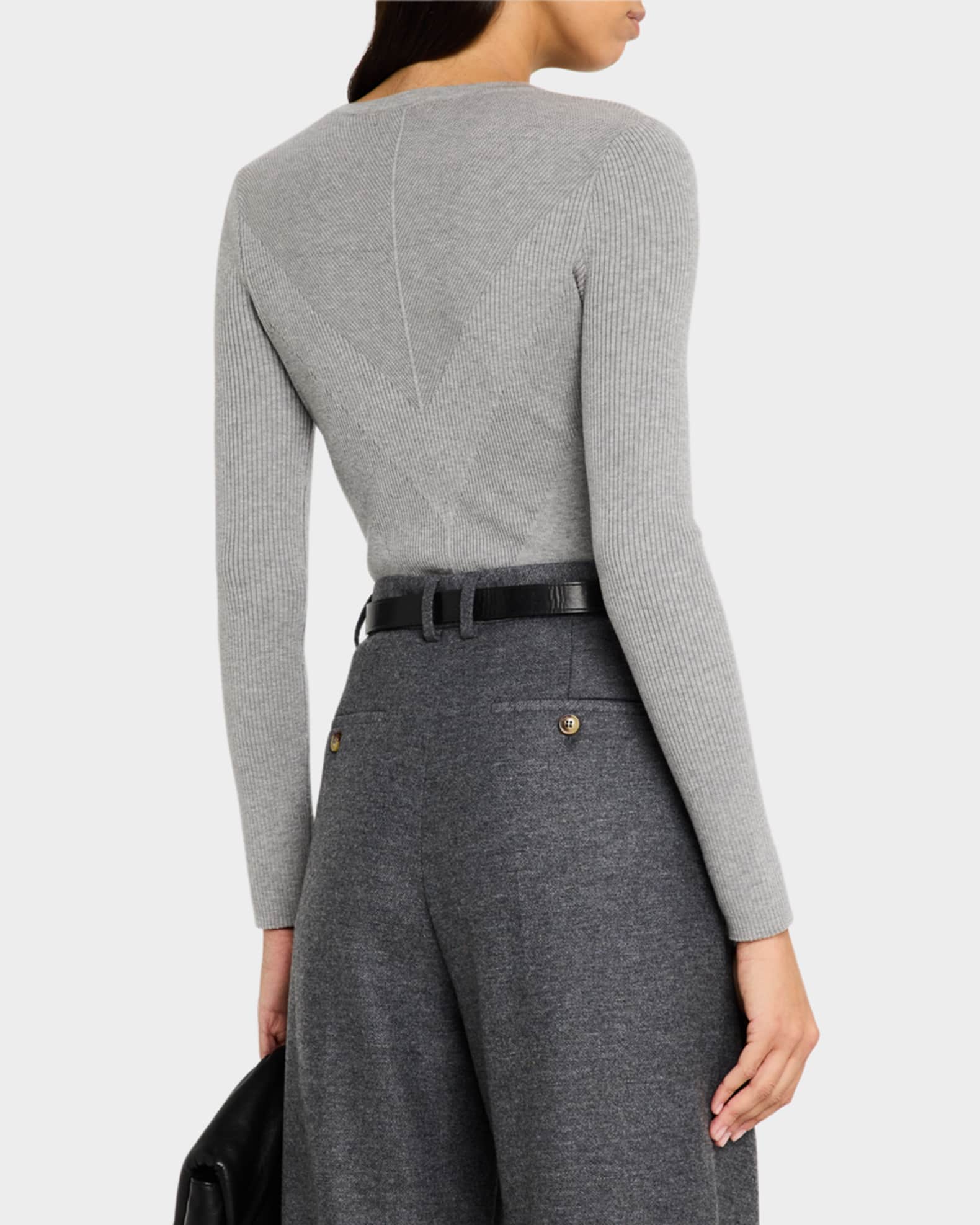 ARGENT Chevron Ribbed Stretch Wool Sweater | Neiman Marcus