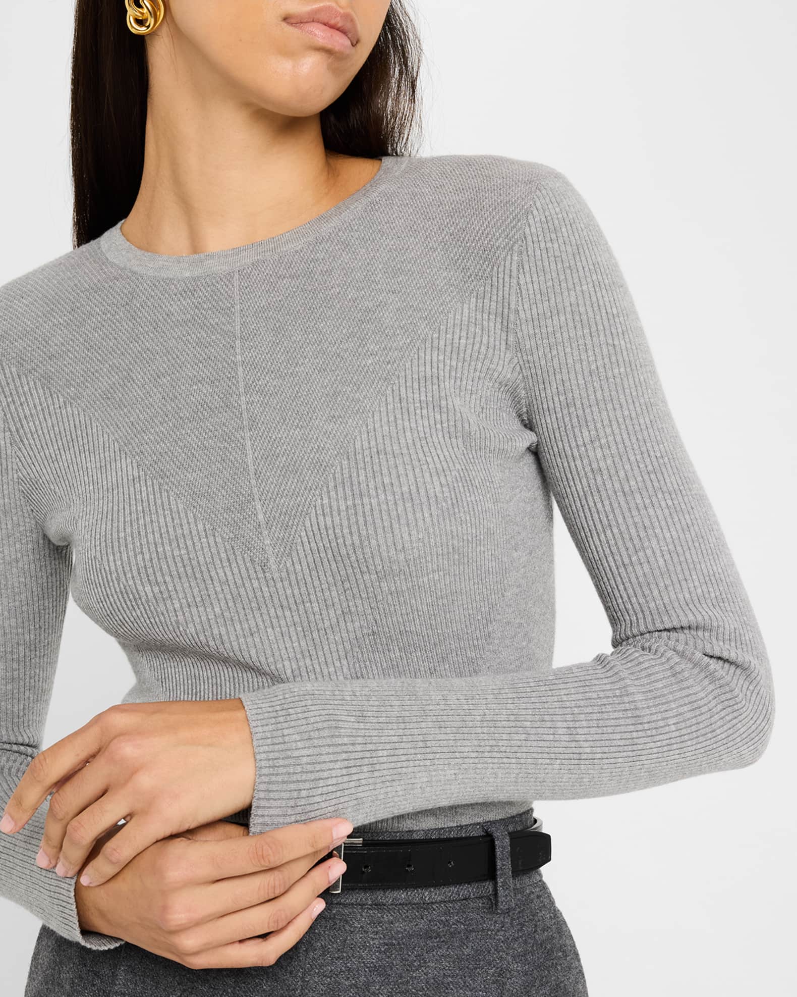 ARGENT Chevron Ribbed Stretch Wool Sweater | Neiman Marcus