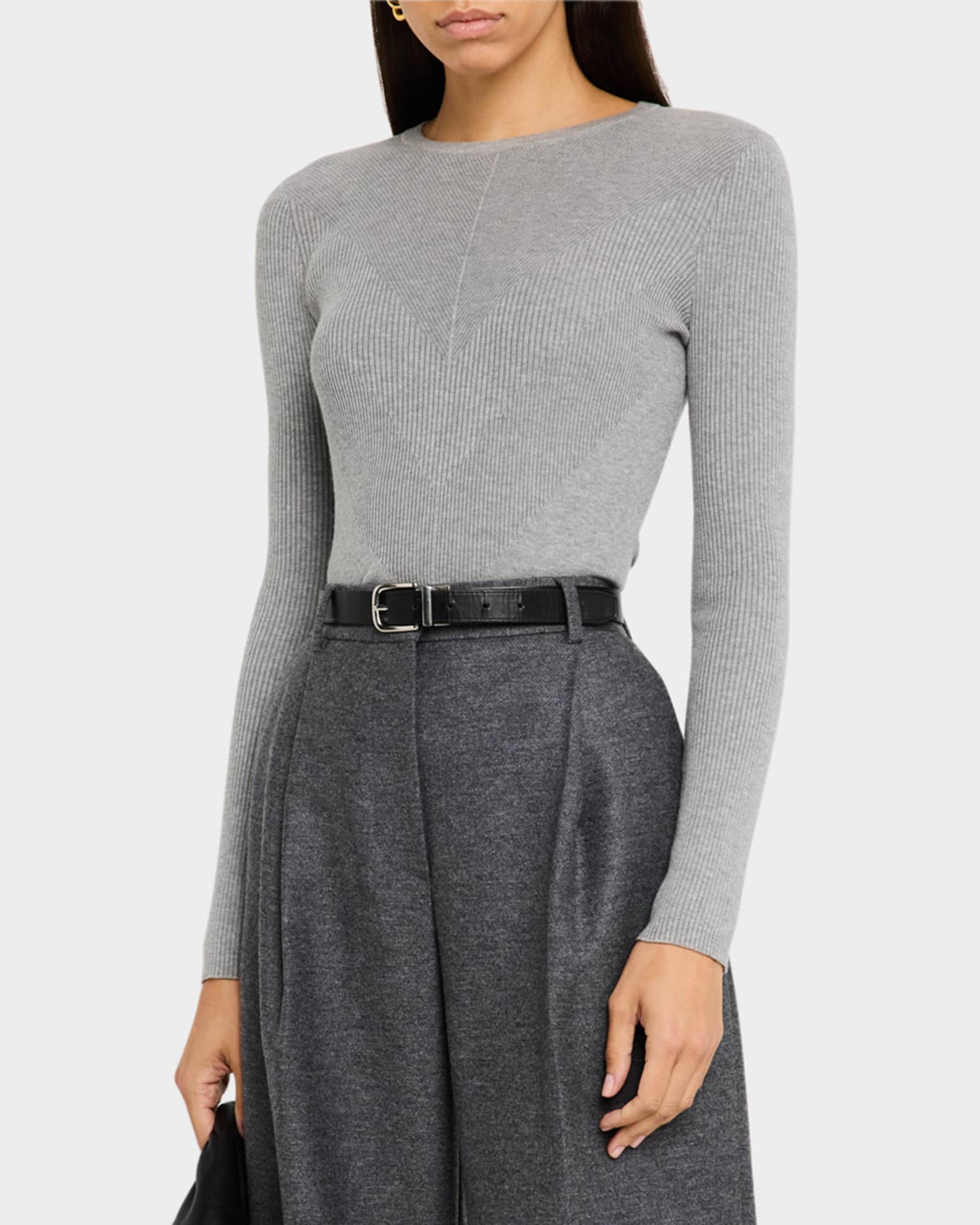 ARGENT Chevron Ribbed Stretch Wool Sweater | Neiman Marcus
