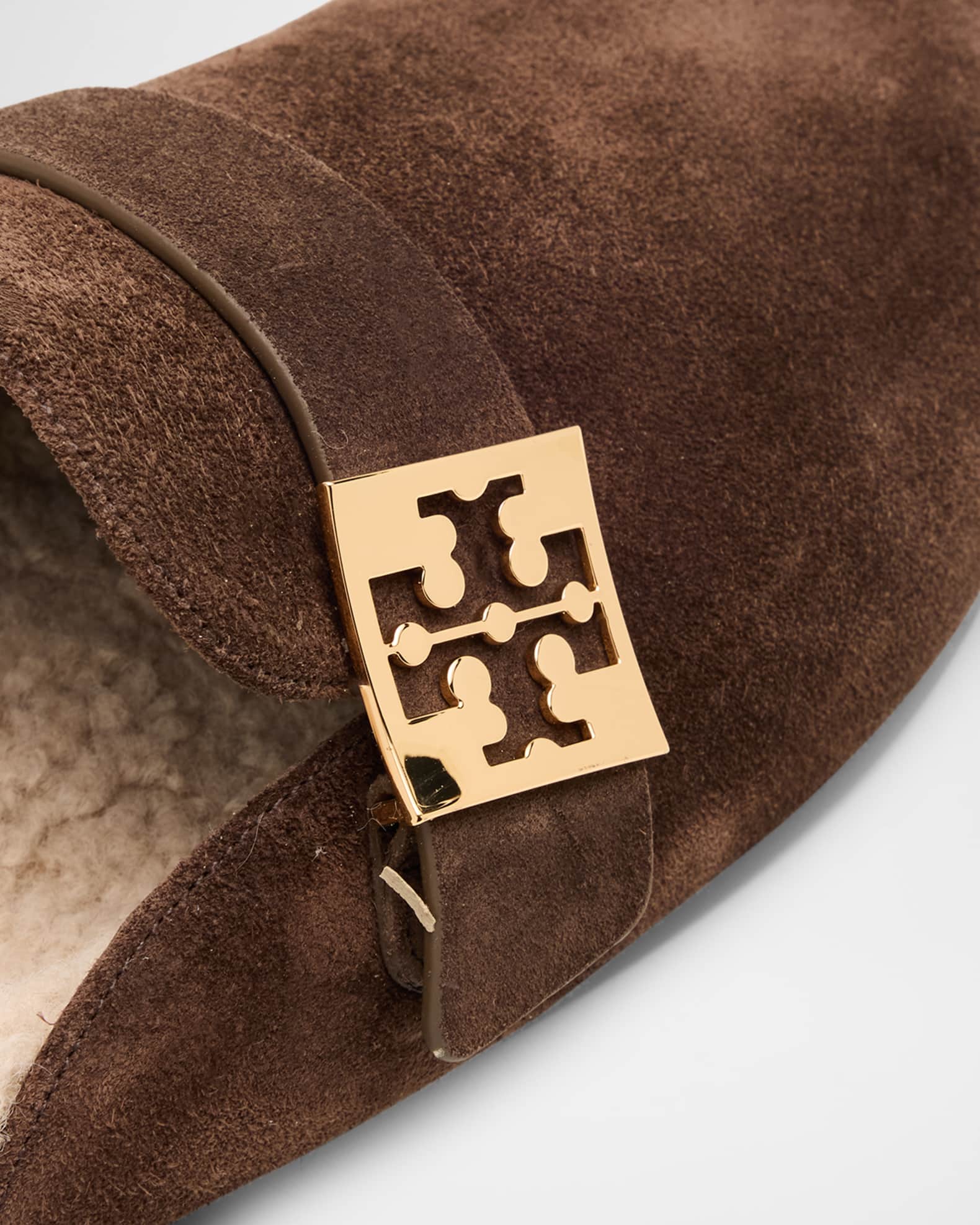 Tory Burch Mellow Suede Shearling Mules | Neiman Marcus