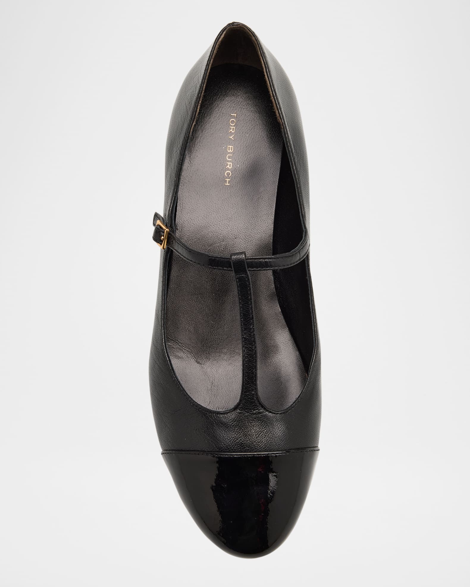 Tory Burch Mixed Leather T-Strap Ballerina Flats | Neiman Marcus