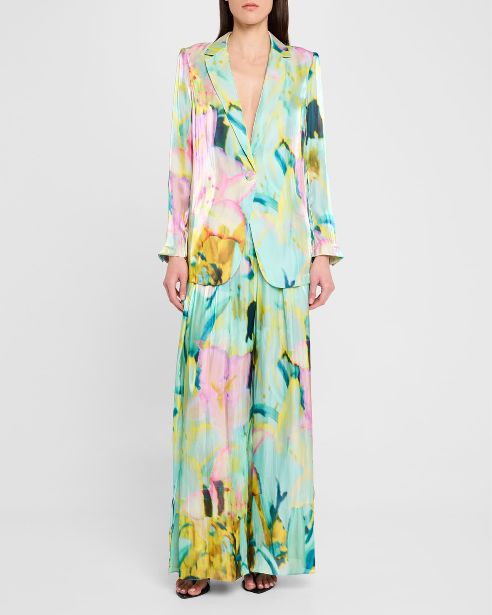 Kobi Halperin Loretta Wide-Leg Metallic Satin Pants | Neiman Marcus