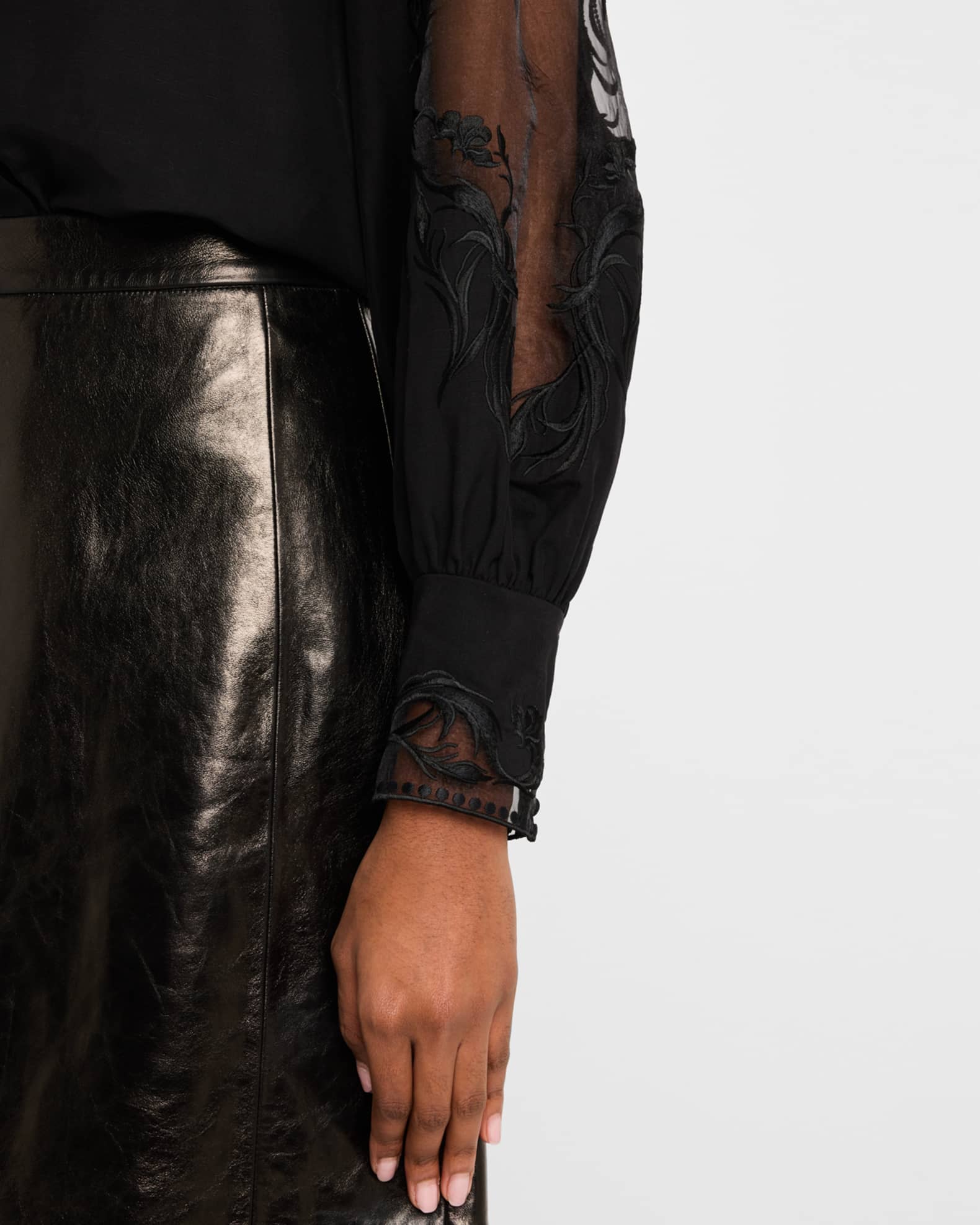 Kobi Halperin Angela Embroidered Sheer-Inset Blouse | Neiman Marcus