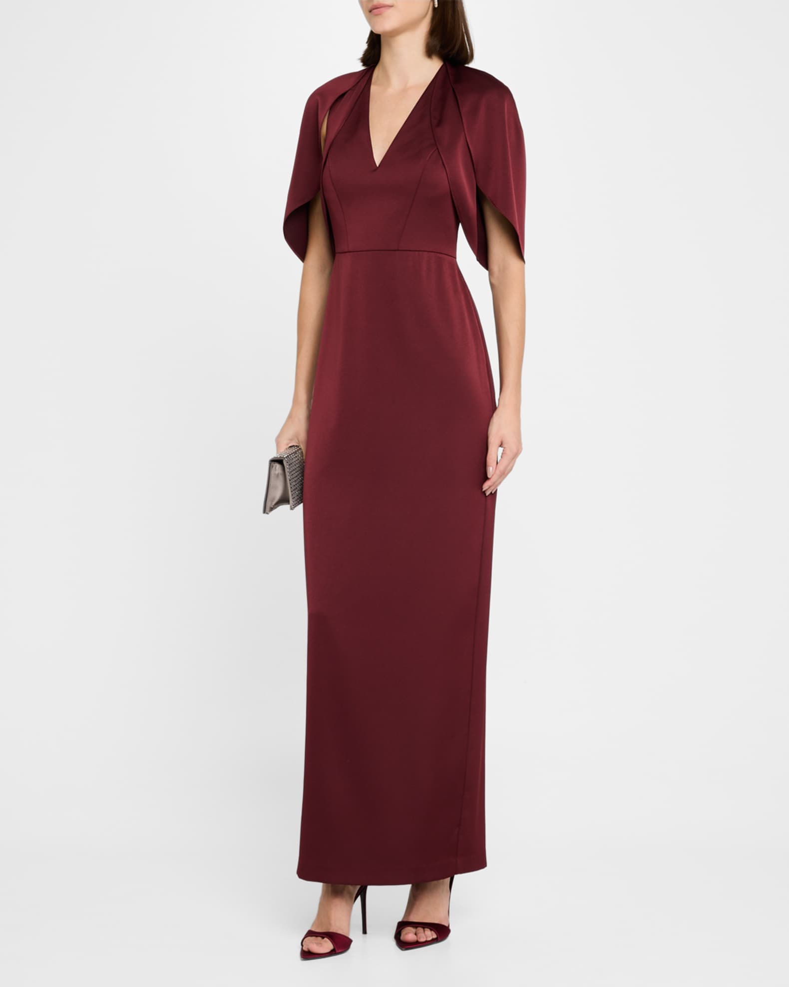Aidan Mattox Tulip-Sleeve Crepe Back Satin Column Gown | Neiman Marcus