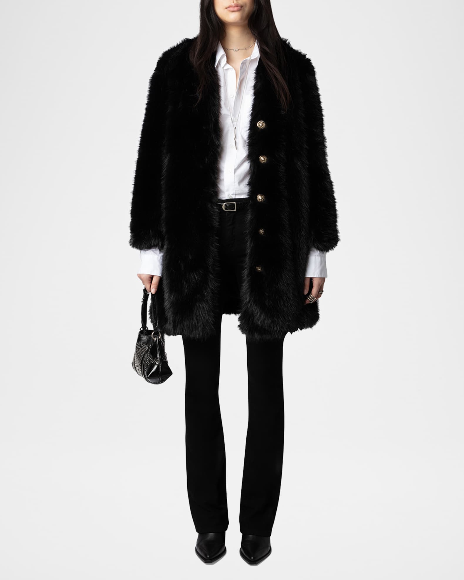 Zadig & Voltaire Milas Faux Fur Collarless Long Coat | Neiman Marcus