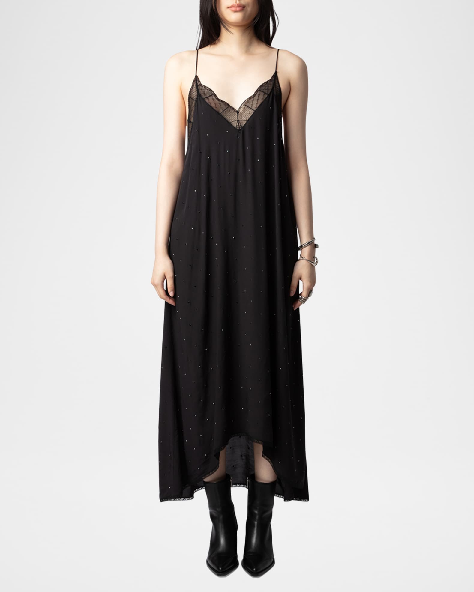 Zadig & Voltaire Risty Strass Lace-Trim Maxi Slip Dress | Neiman Marcus