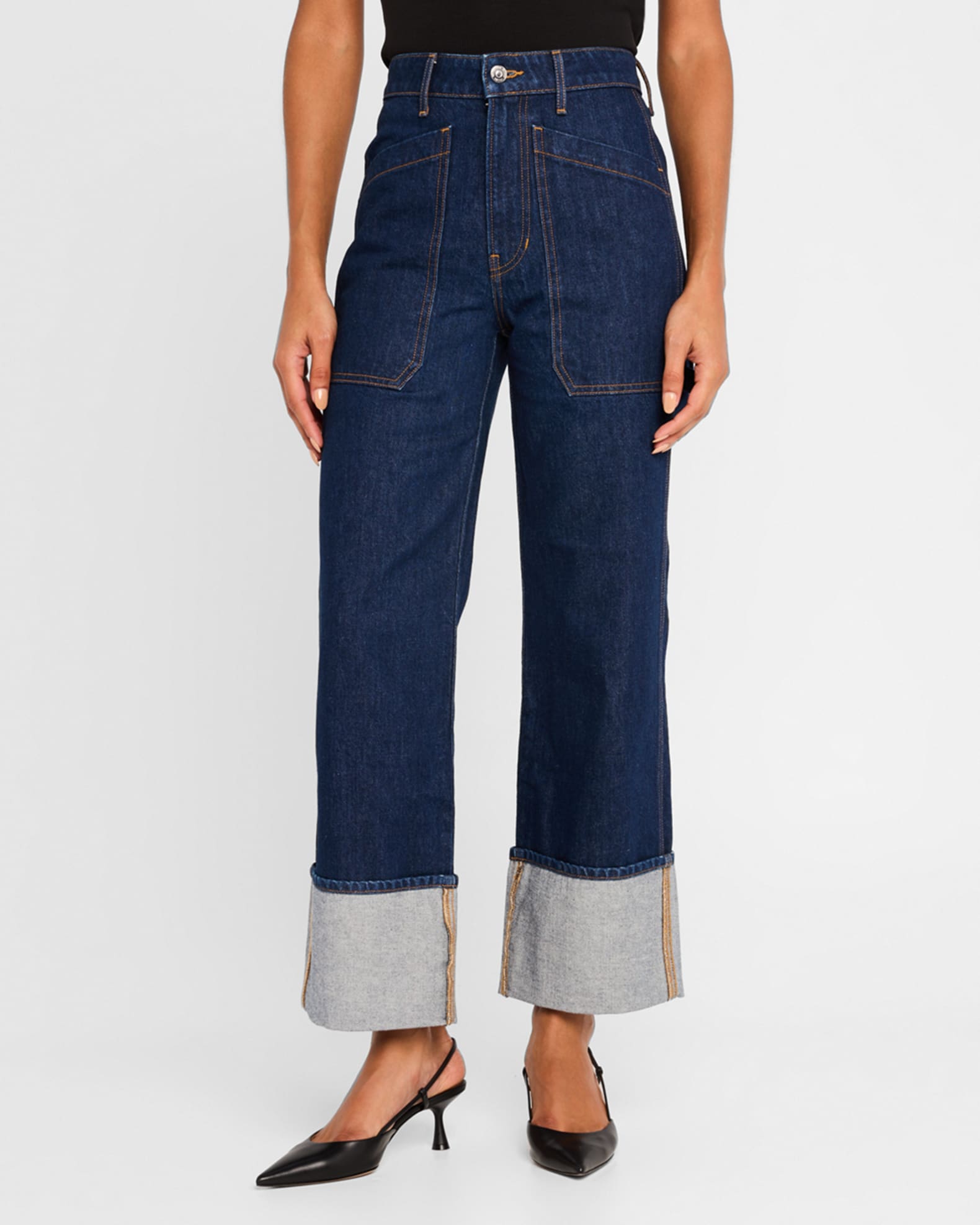 Veronica Beard Dylan High-Rise Straight Cuffed Jeans | Neiman Marcus