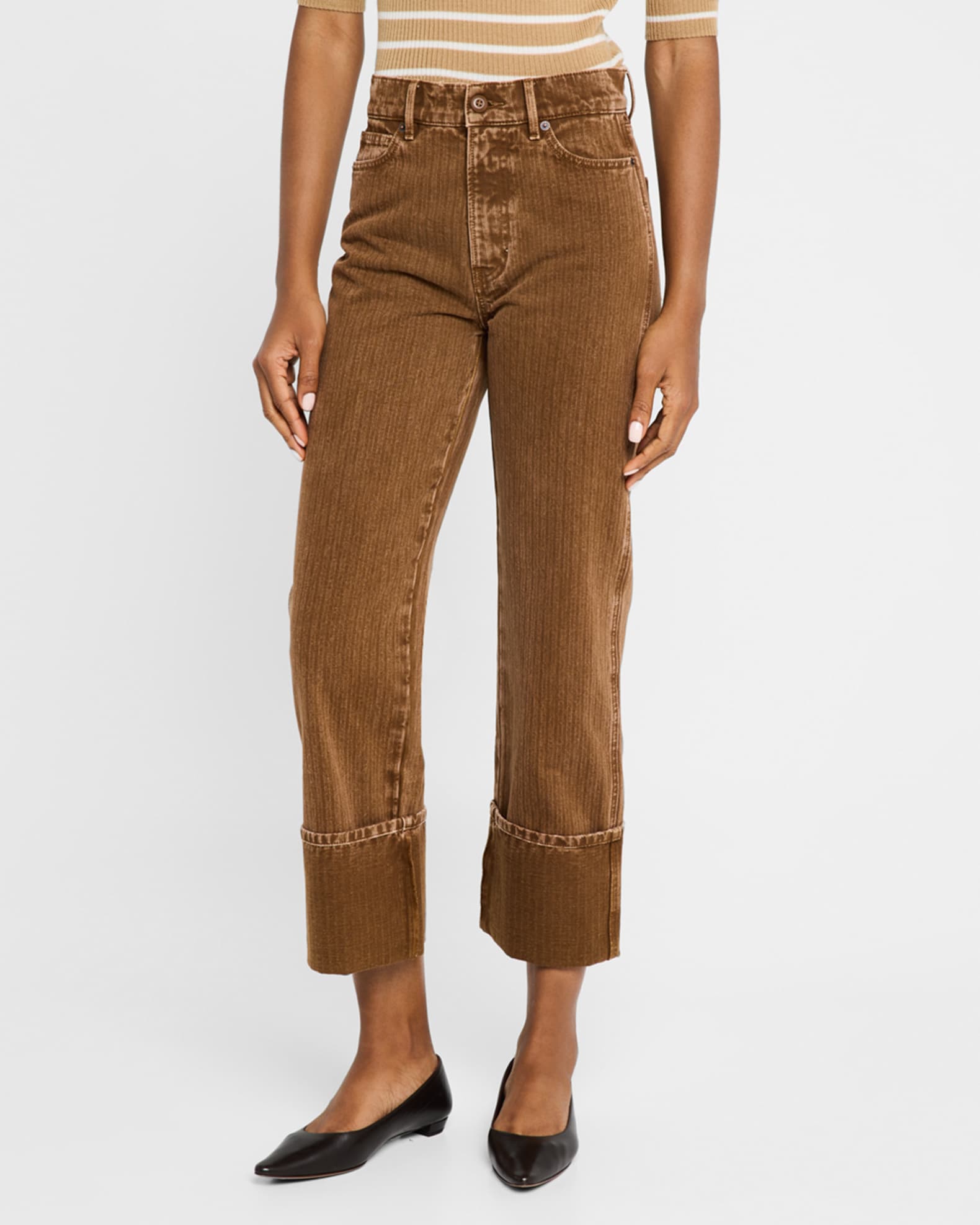 Veronica Beard Dylan High-Rise Straight Cuffed Jeans | Neiman Marcus