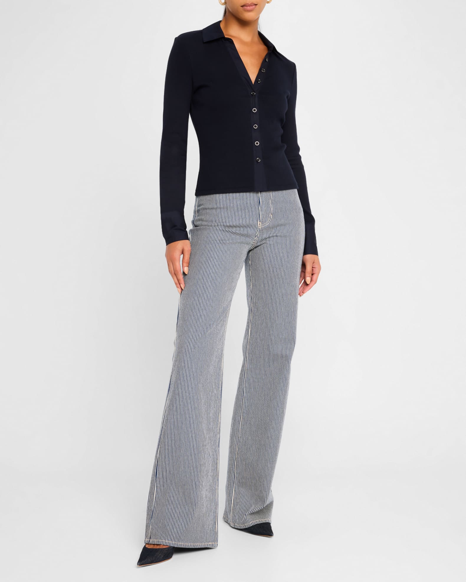Veronica Beard Scottie Button-Front Mixed Media Top | Neiman Marcus