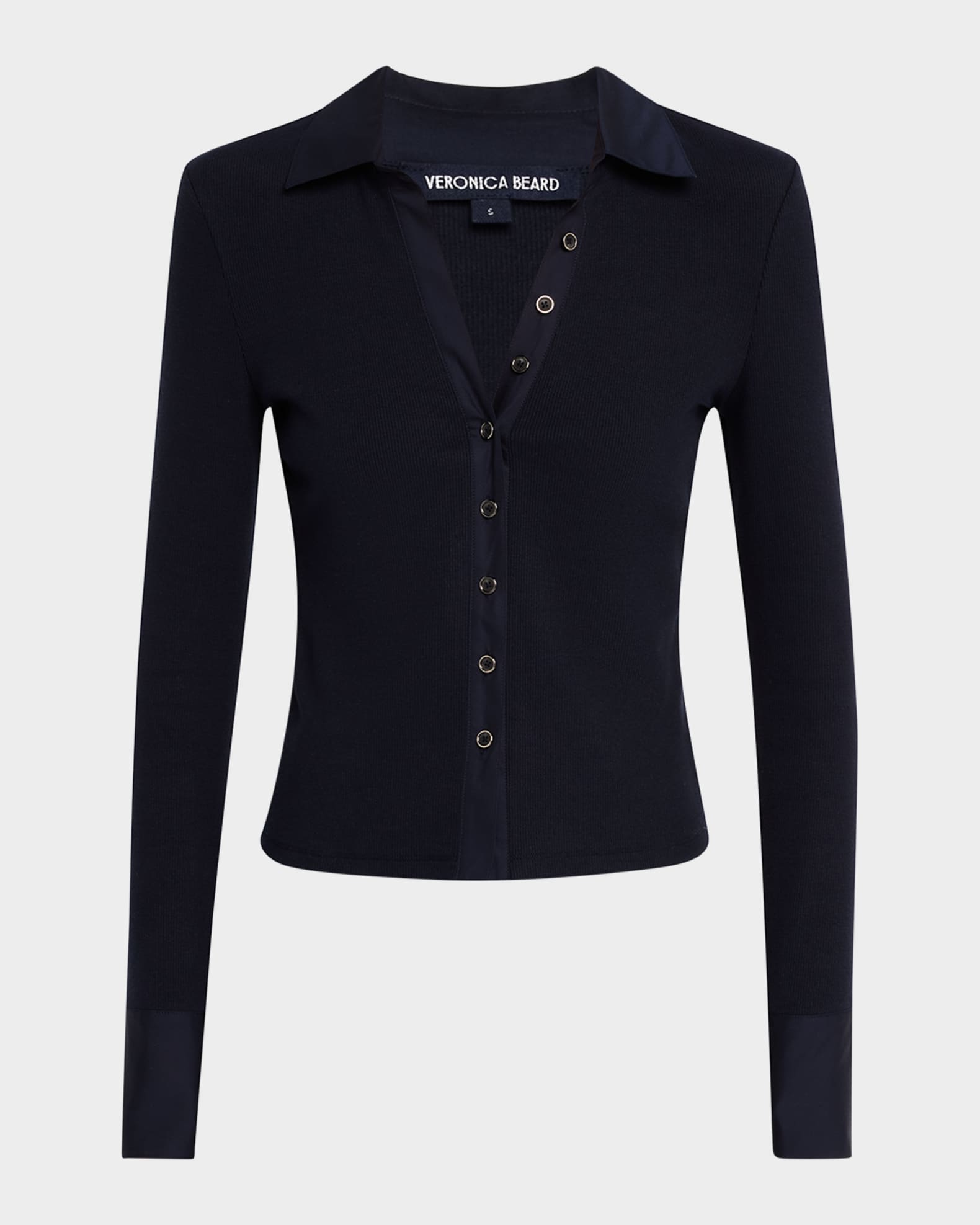 Veronica Beard Scottie Button-Front Mixed Media Top | Neiman Marcus